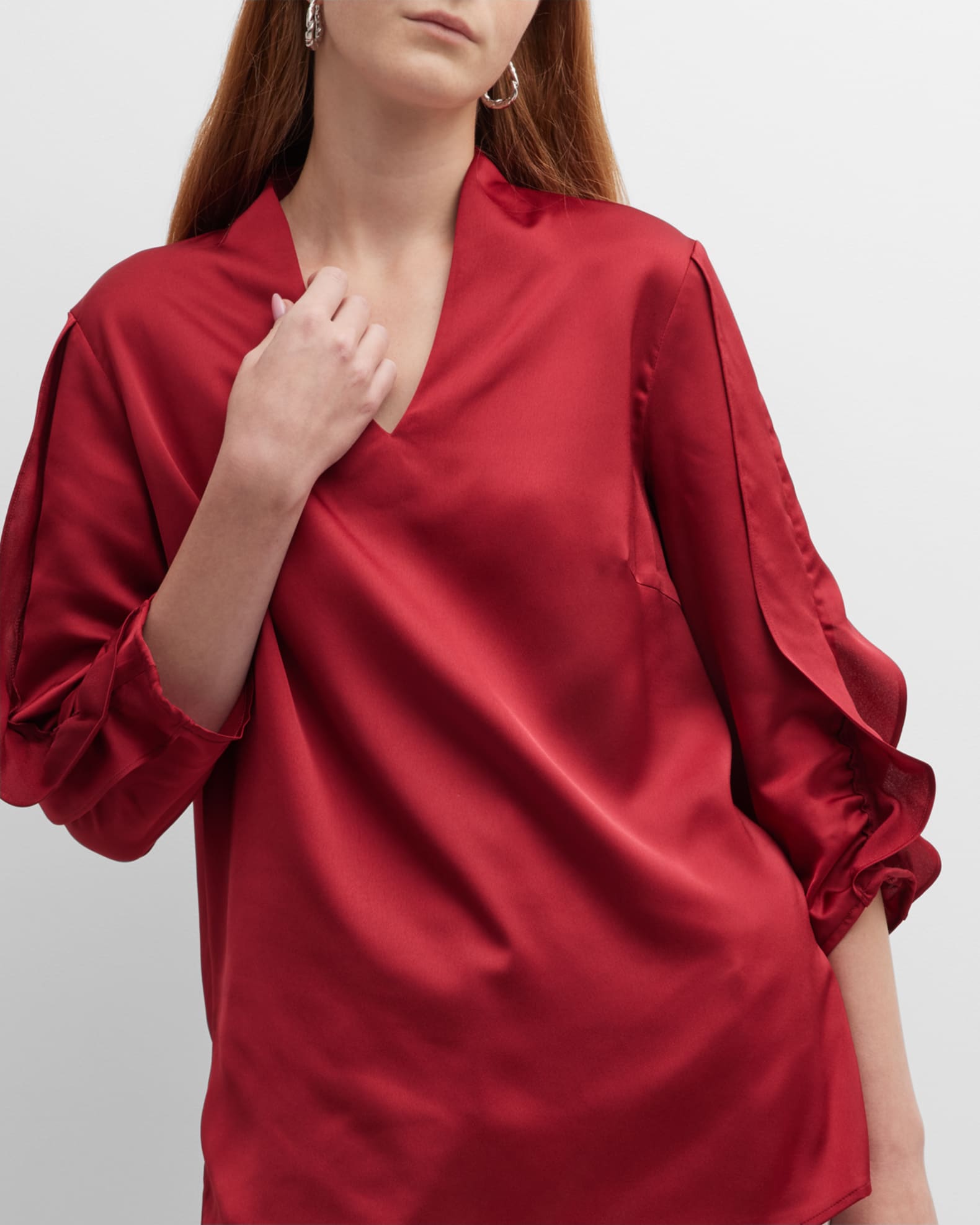 Misook V-Neck Tulip-Sleeve Blouse | Neiman Marcus