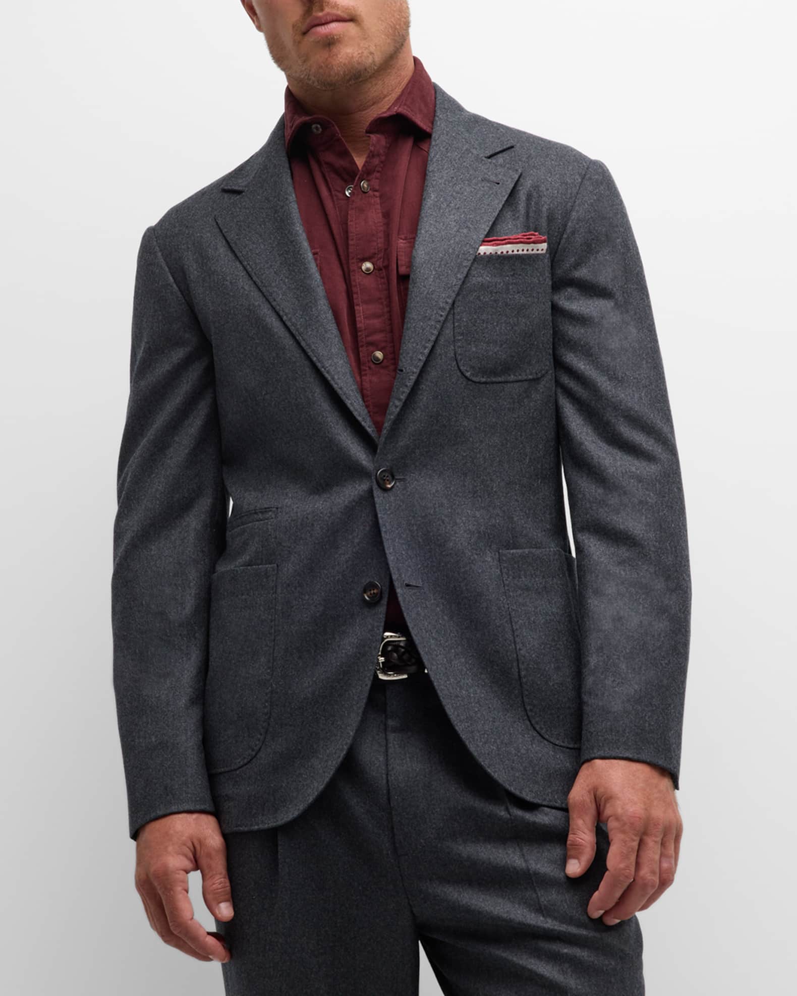 Brunello Cucinelli Men's Wool Flannel Patch-Pocket Suit | Neiman Marcus