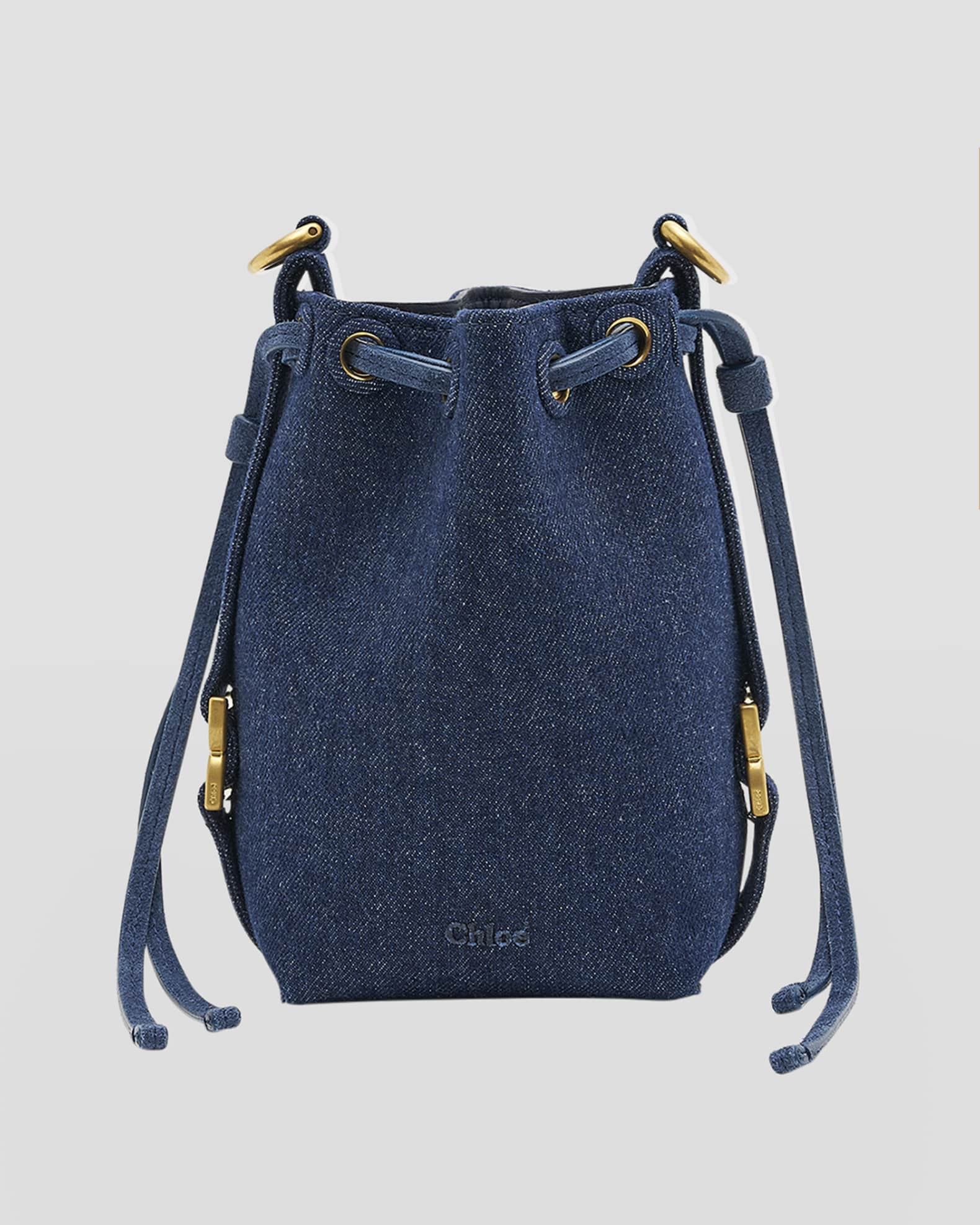 Chloe Marcie Micro Bucket Bag in Denim with Chain Strap | Neiman Marcus