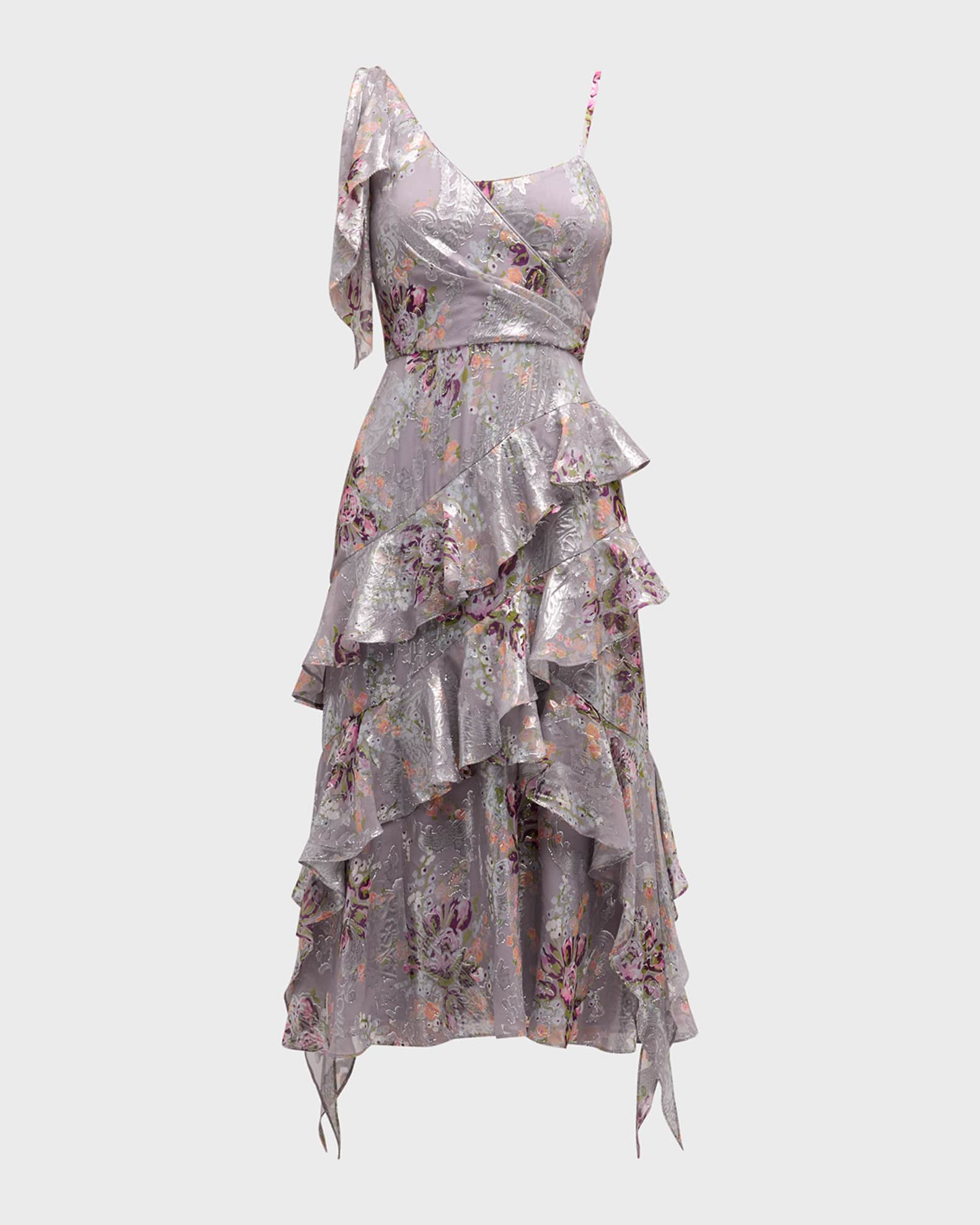 Cinq a Sept Trevor Sequin Embroidery Tiered-Ruffle Midi Dress | Neiman ...