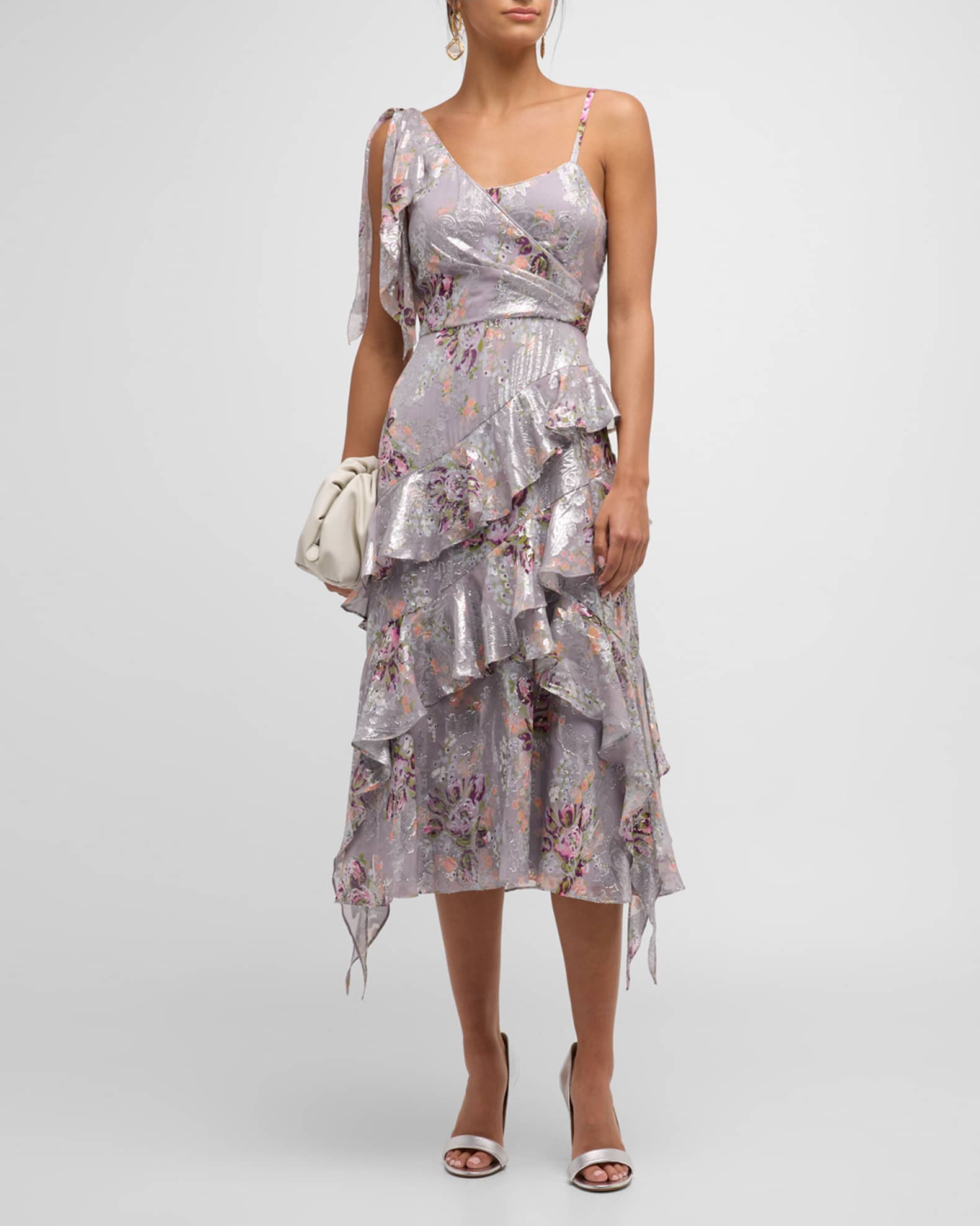 Cinq a Sept Trevor Sequin Embroidery Tiered-Ruffle Midi Dress | Neiman ...