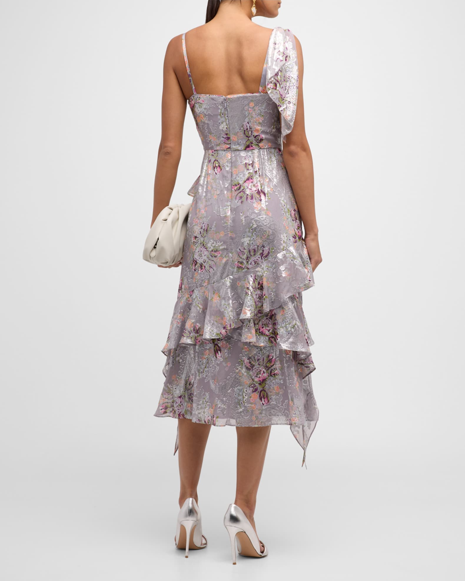 Cinq a Sept Trevor Sequin Embroidery Tiered-Ruffle Midi Dress | Neiman ...