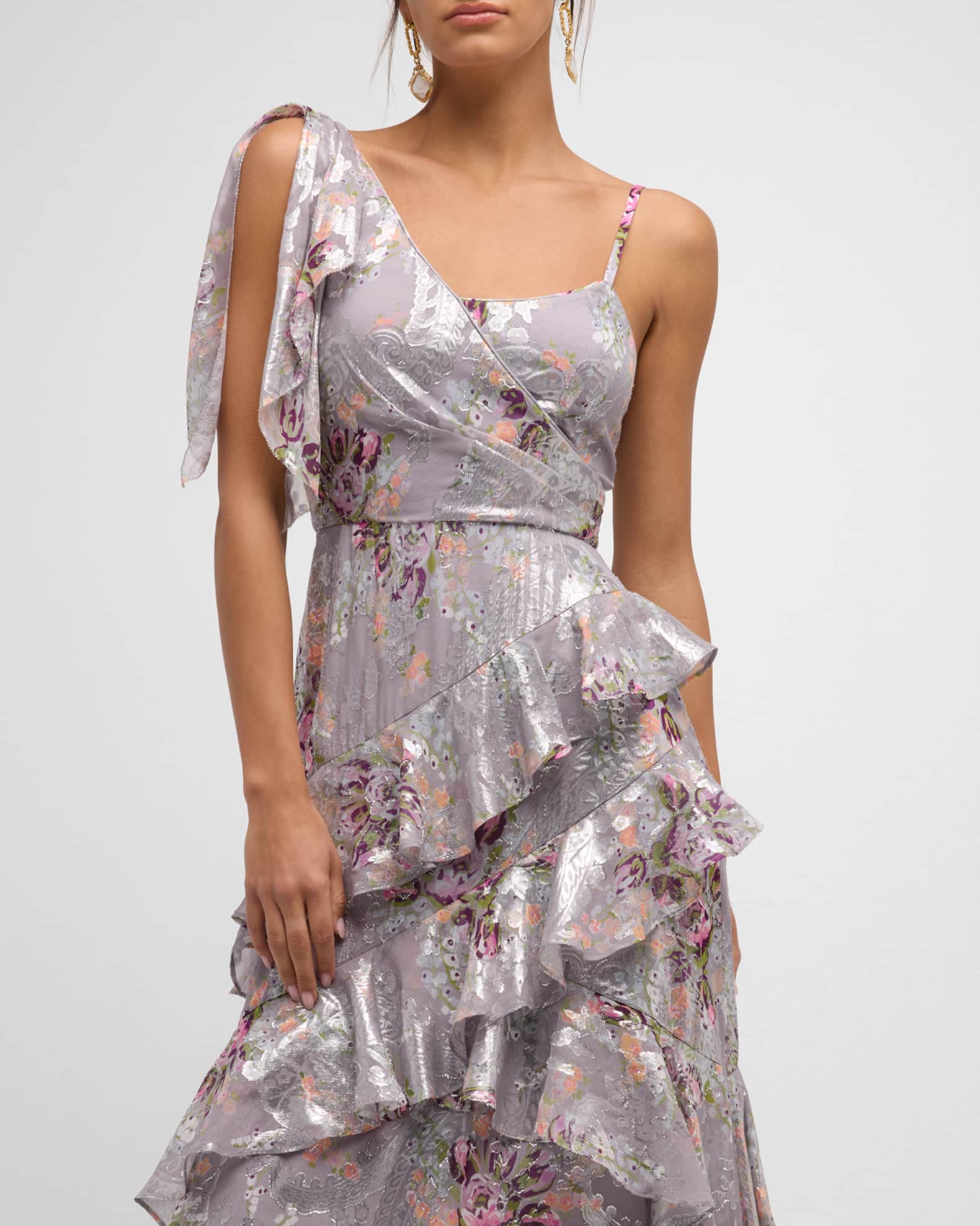 Cinq a Sept Trevor Sequin Embroidery Tiered-Ruffle Midi Dress | Neiman ...