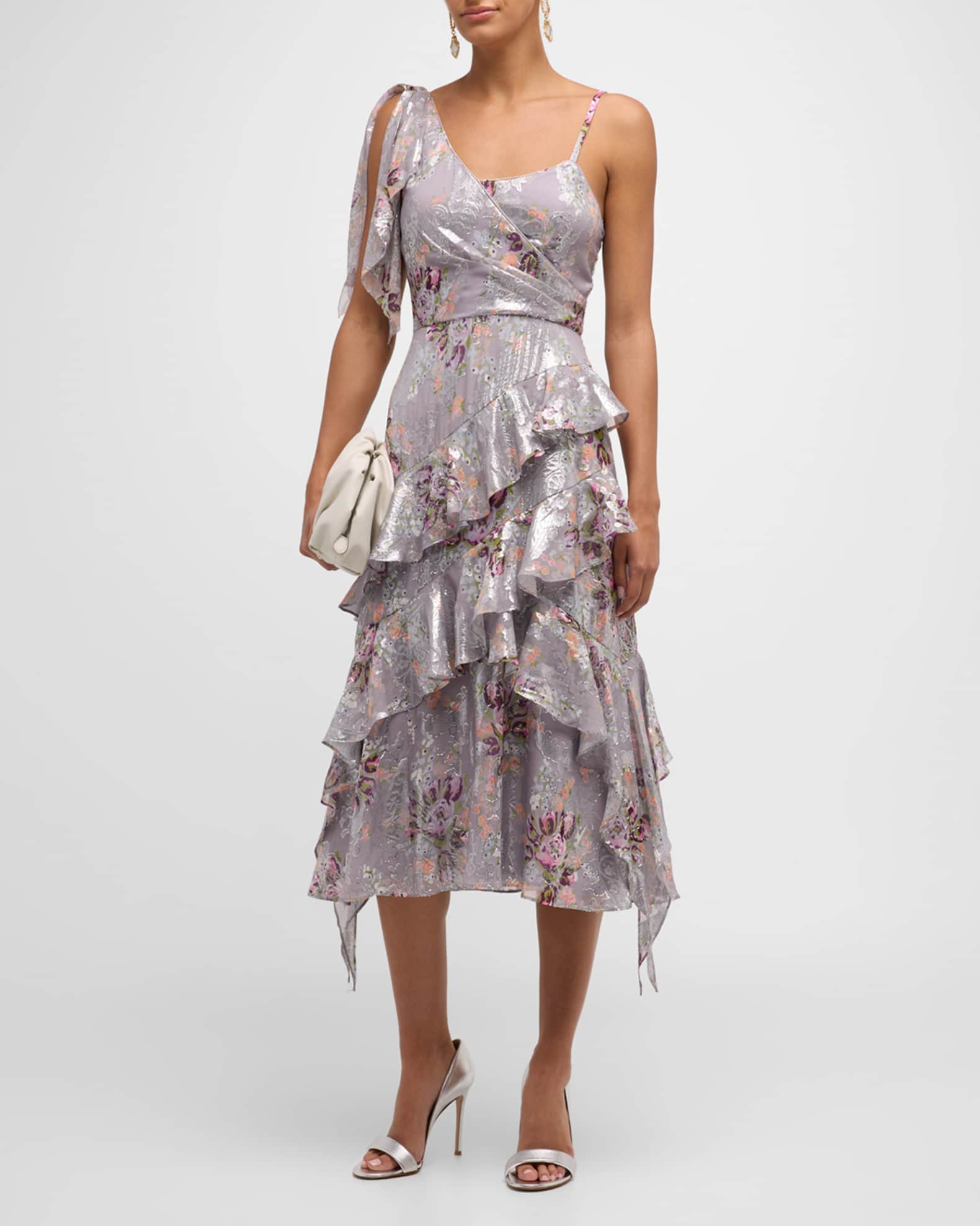 Cinq a Sept Trevor Sequin Embroidery Tiered-Ruffle Midi Dress | Neiman ...