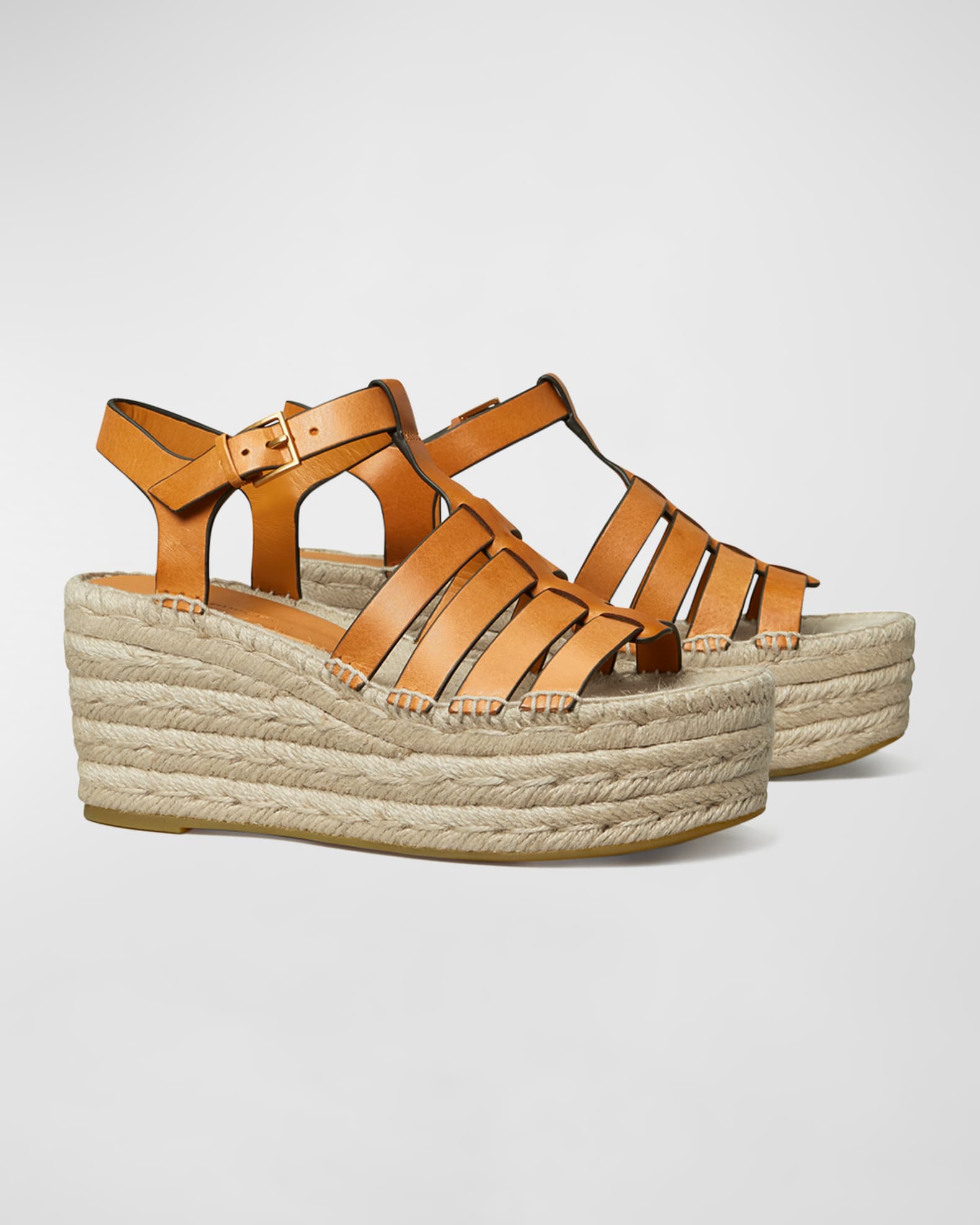 Tory Burch Leather Wedge Espadrille Fisherman Sandals | Neiman Marcus