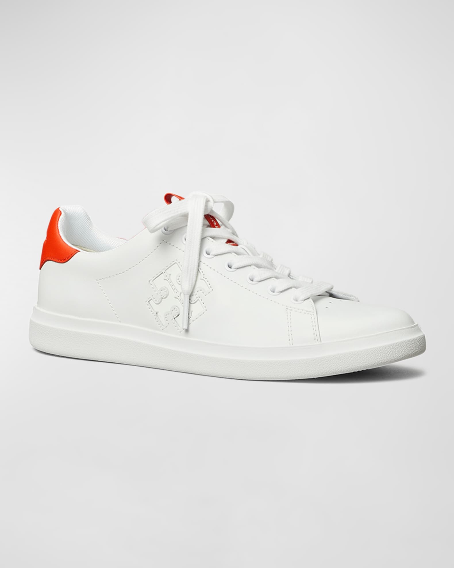 Tory Burch Double T Howell Low-Top Leather Sneakers | Neiman Marcus