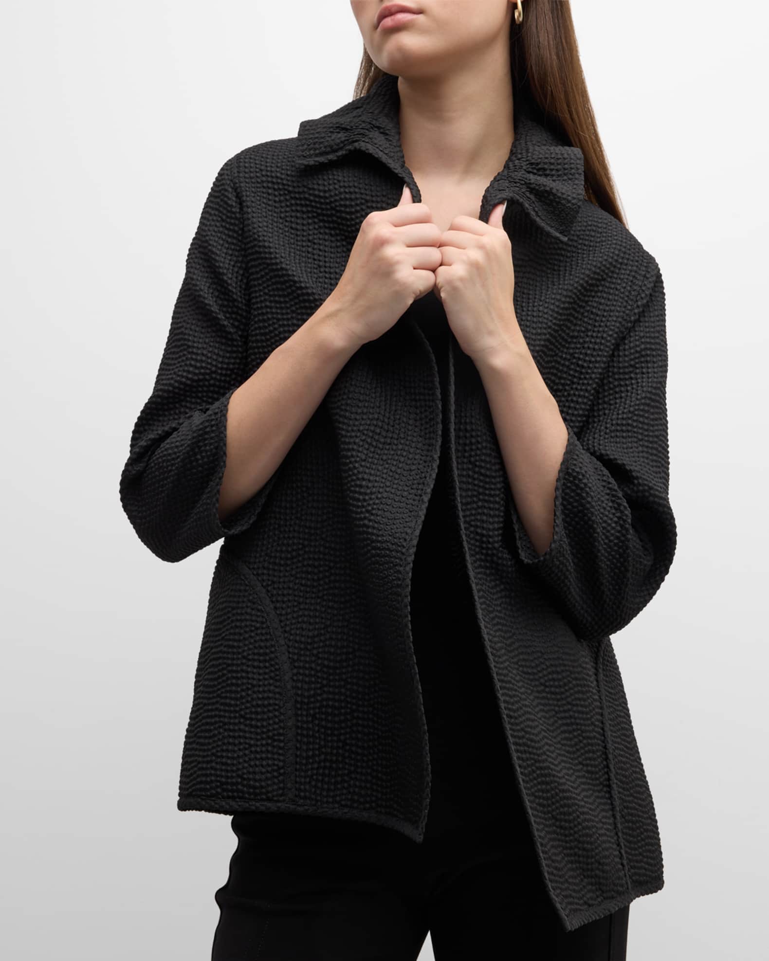 Caroline Rose Open-Front Textured Dot Jacket | Neiman Marcus