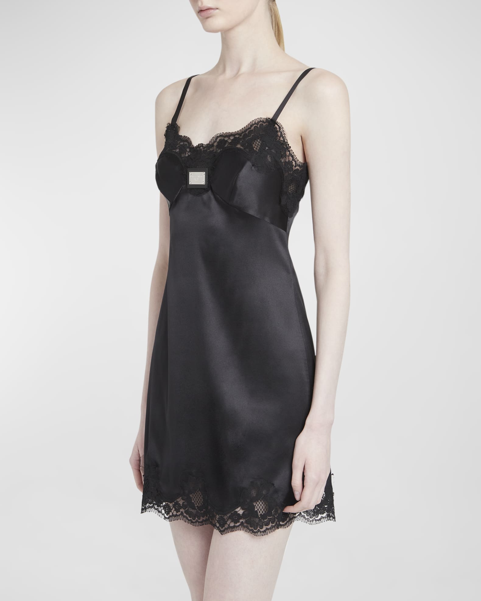 Dolce&Gabbana Lace-Trim Empire Satin Slip | Neiman Marcus