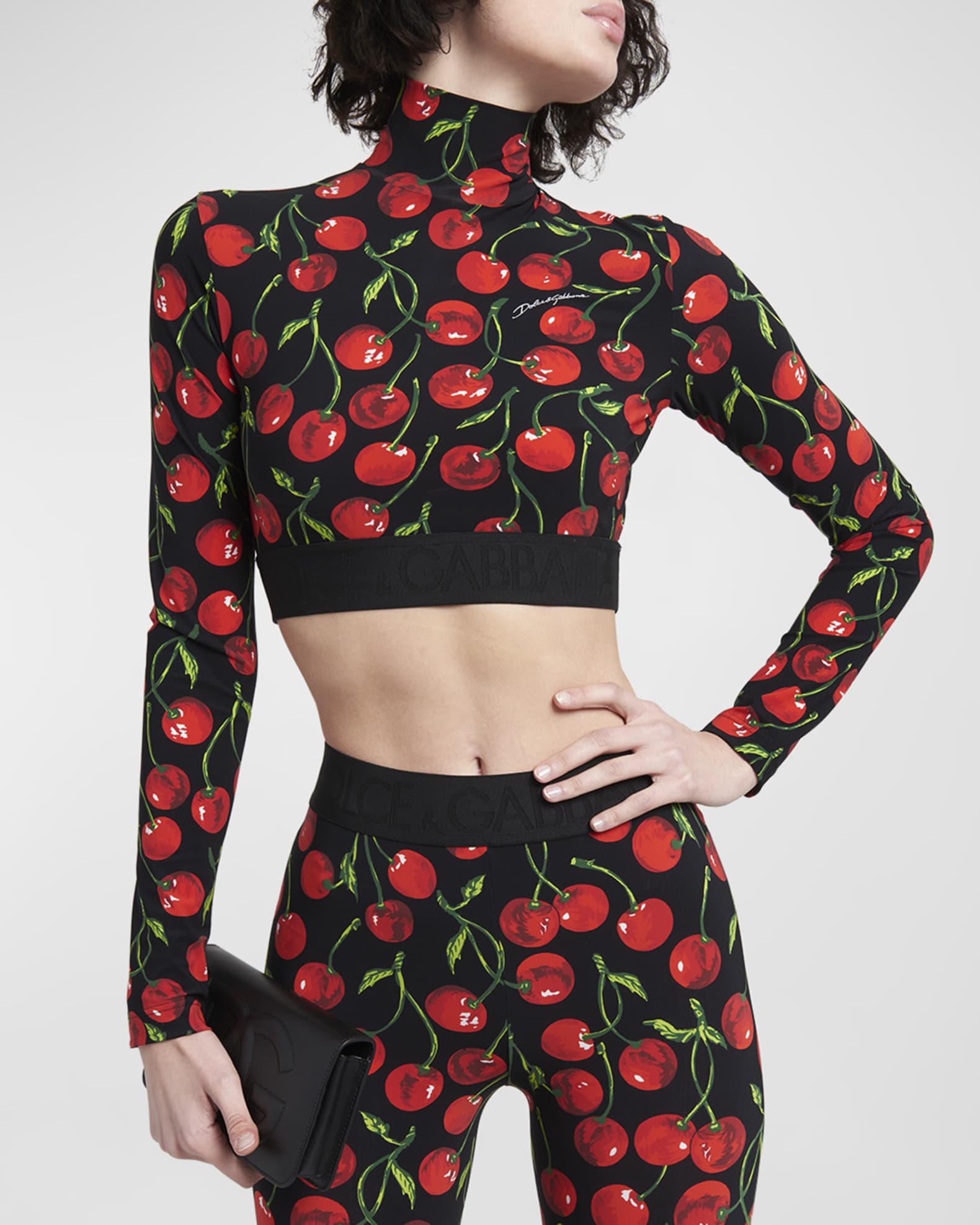 Dolce&Gabbana Cherry-Print Long-Sleeve Crop Top | Neiman Marcus
