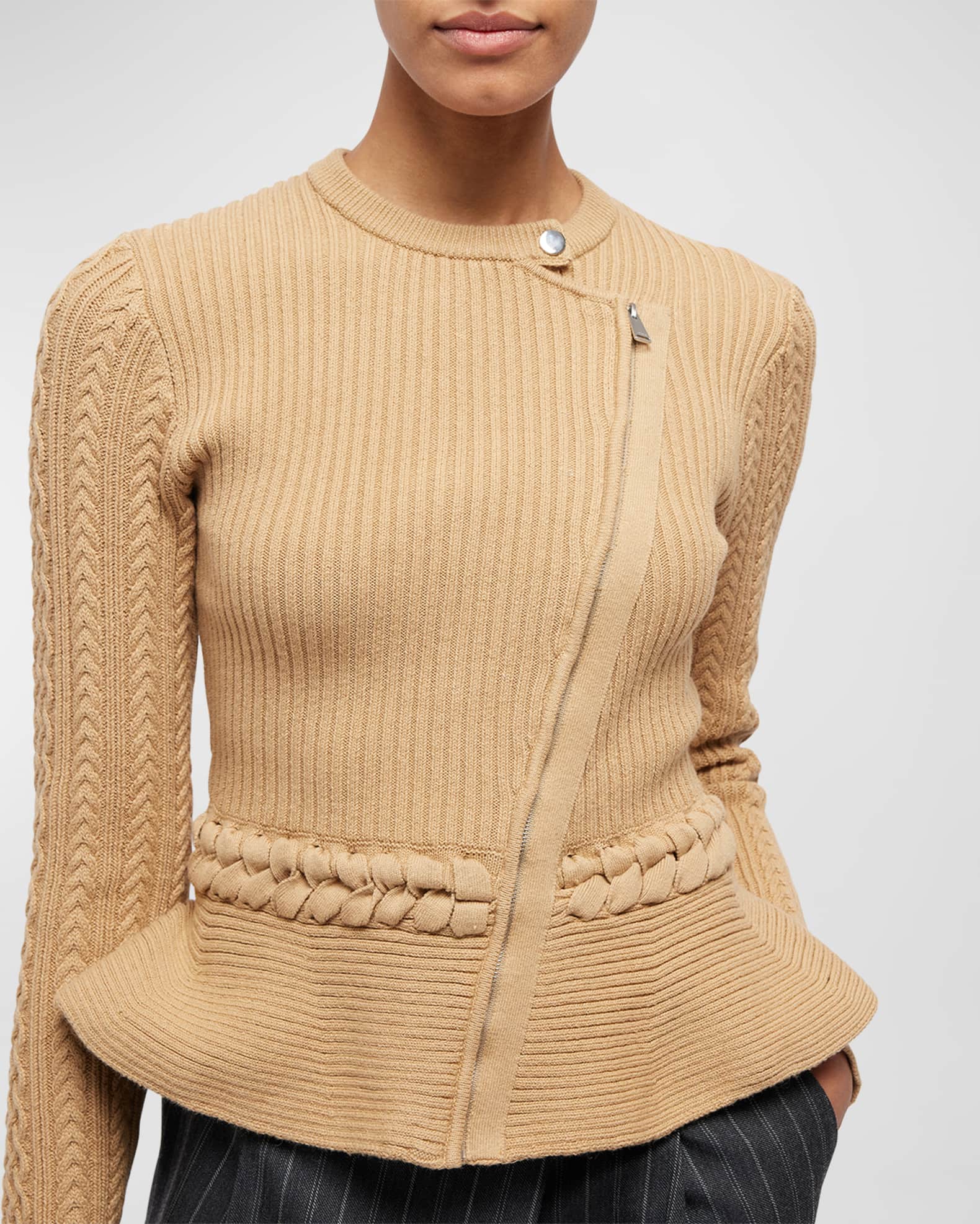 SIMKHAI Andi Fisherman Knit Peplum Jacket | Neiman Marcus