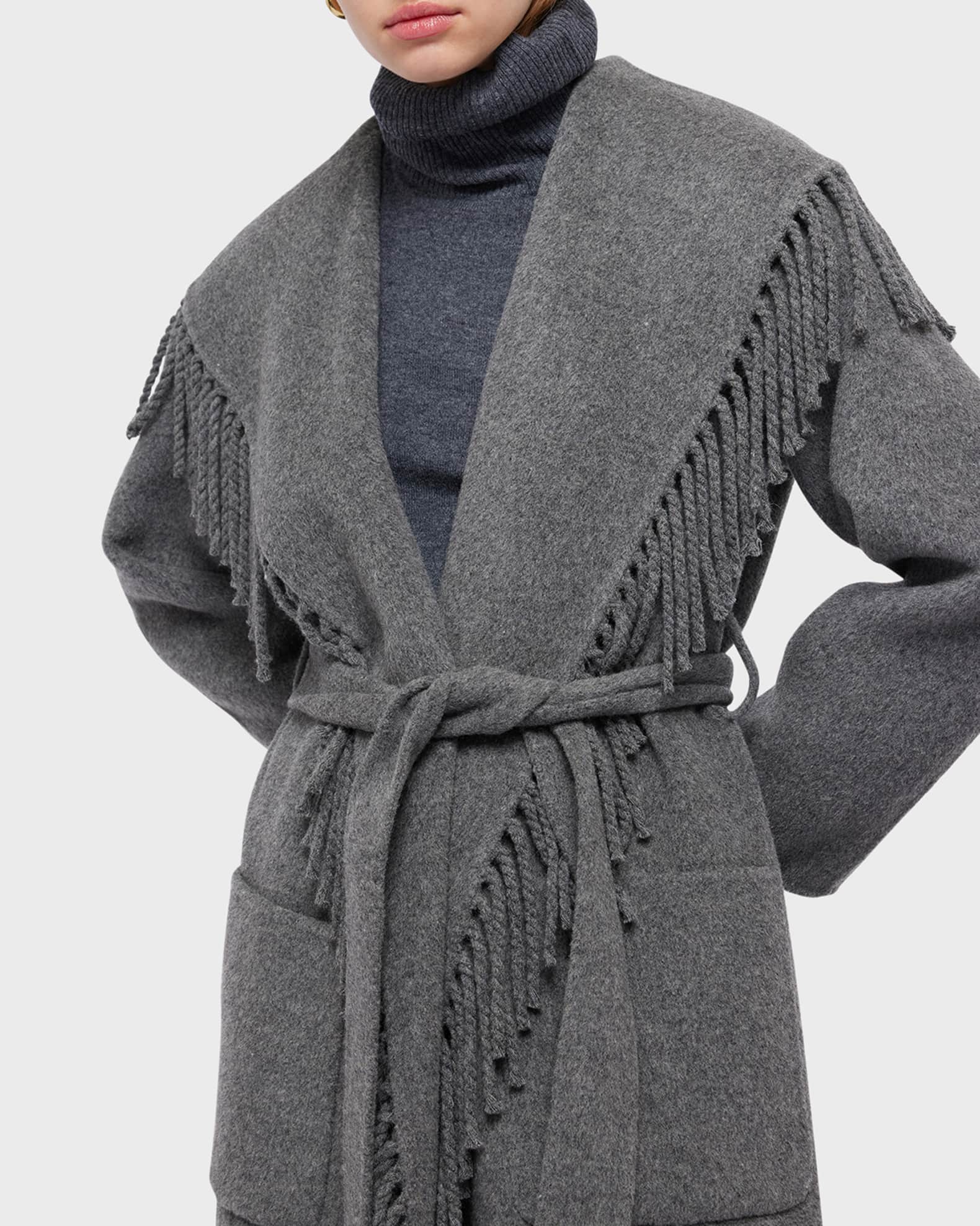 SIMKHAI Carrie Fringed Wool-Blend Robe Coat | Neiman Marcus