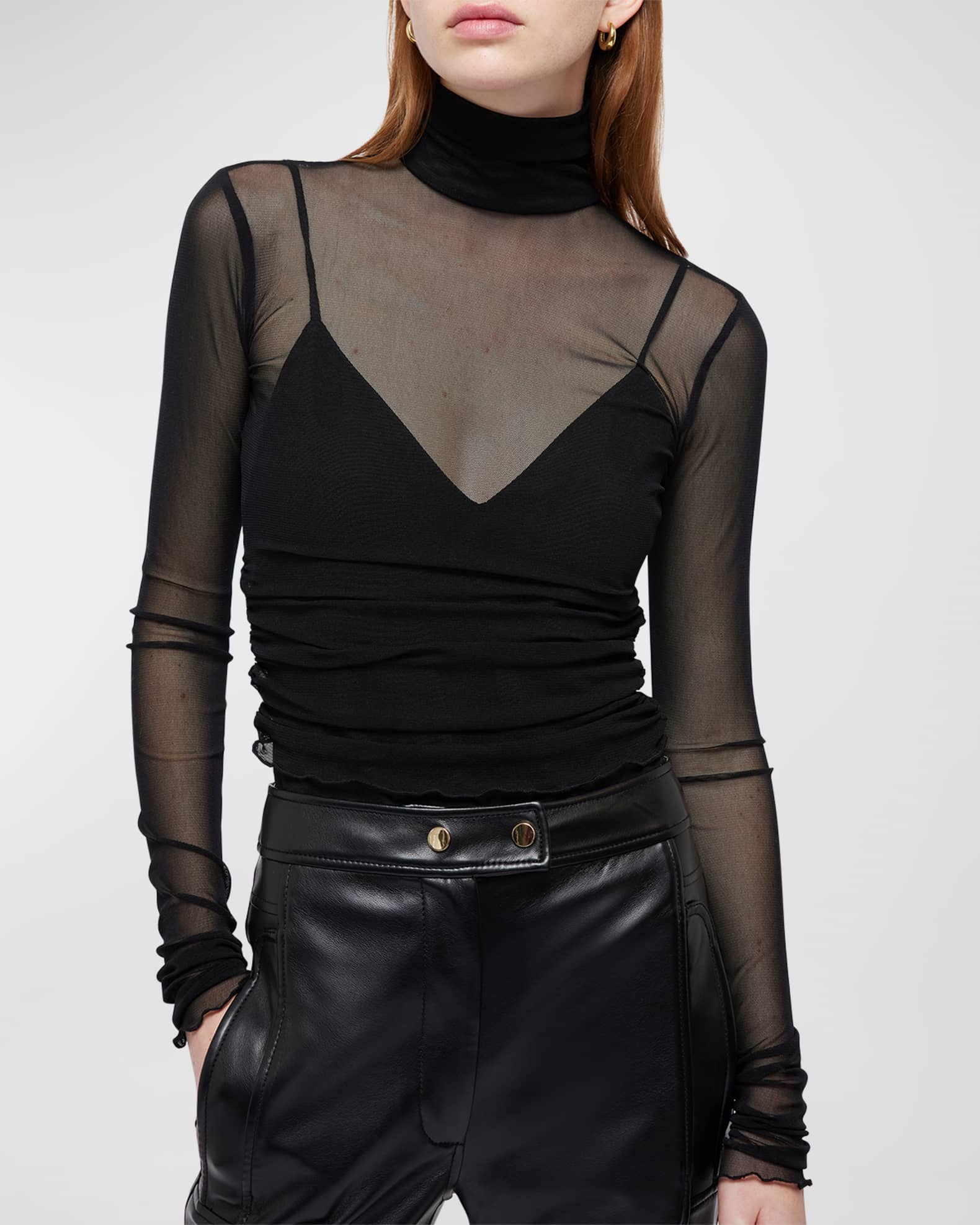 SIMKHAI Velora Long-Sleeve Sheer Cami Bodysuit | Neiman Marcus