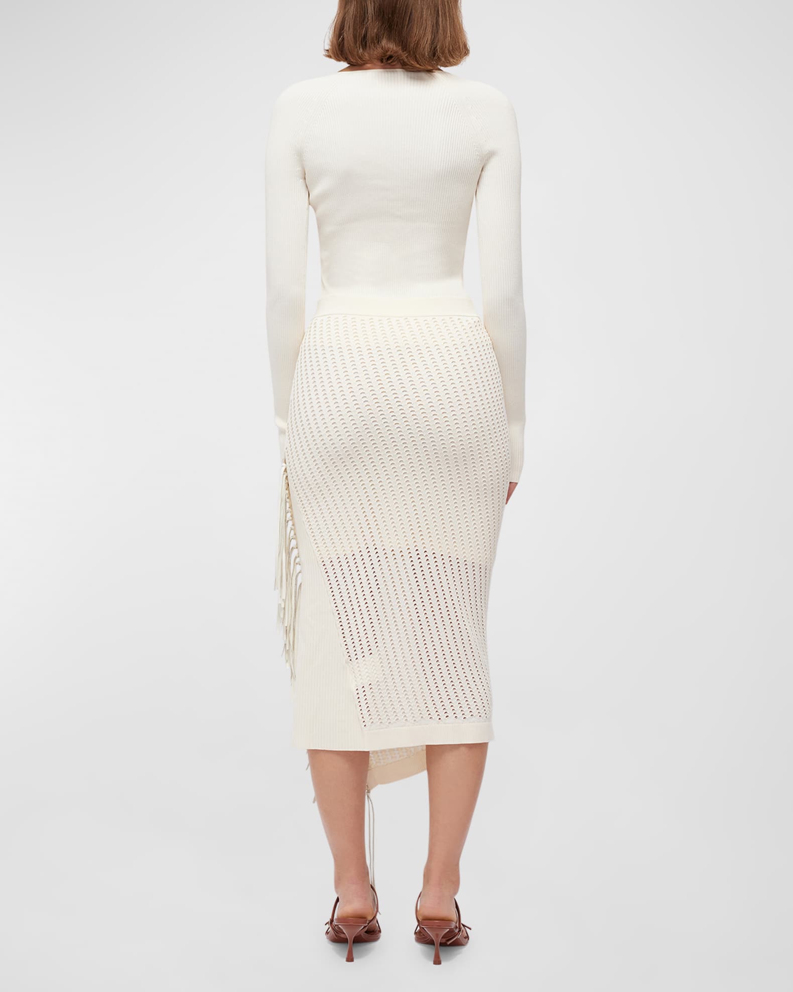 SIMKHAI Giuliana Long-Sleeve Rib-Knit Sweetheart Top | Neiman Marcus