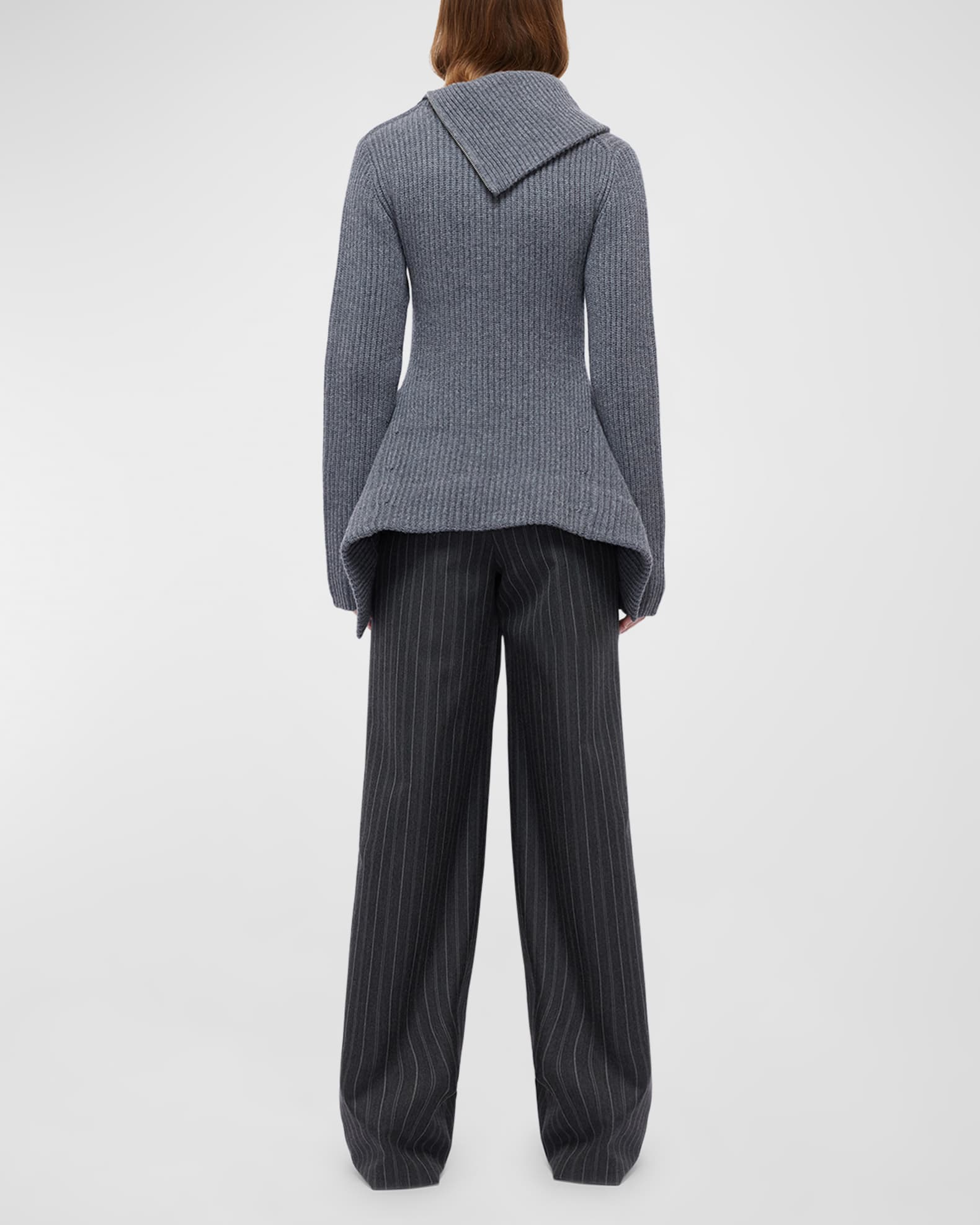 SIMKHAI Keyara Wool Cashmere Foldover Collar Peplum Sweater | Neiman Marcus