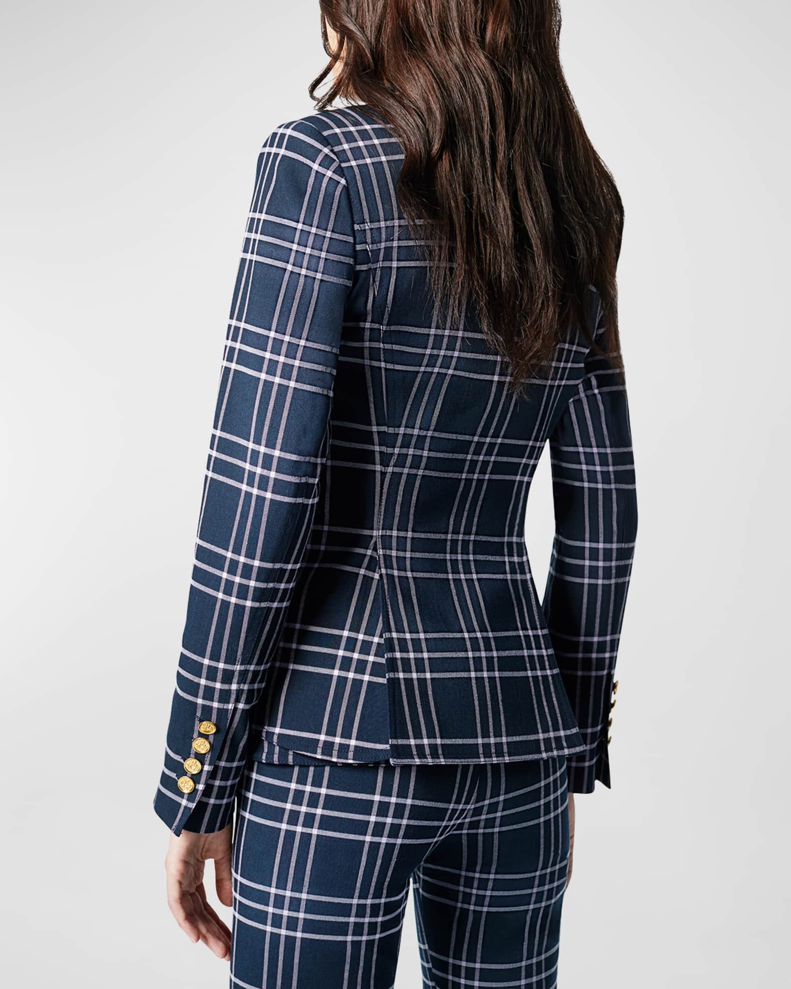 Smythe One-Button Fitted Cutaway Check Blazer | Neiman Marcus