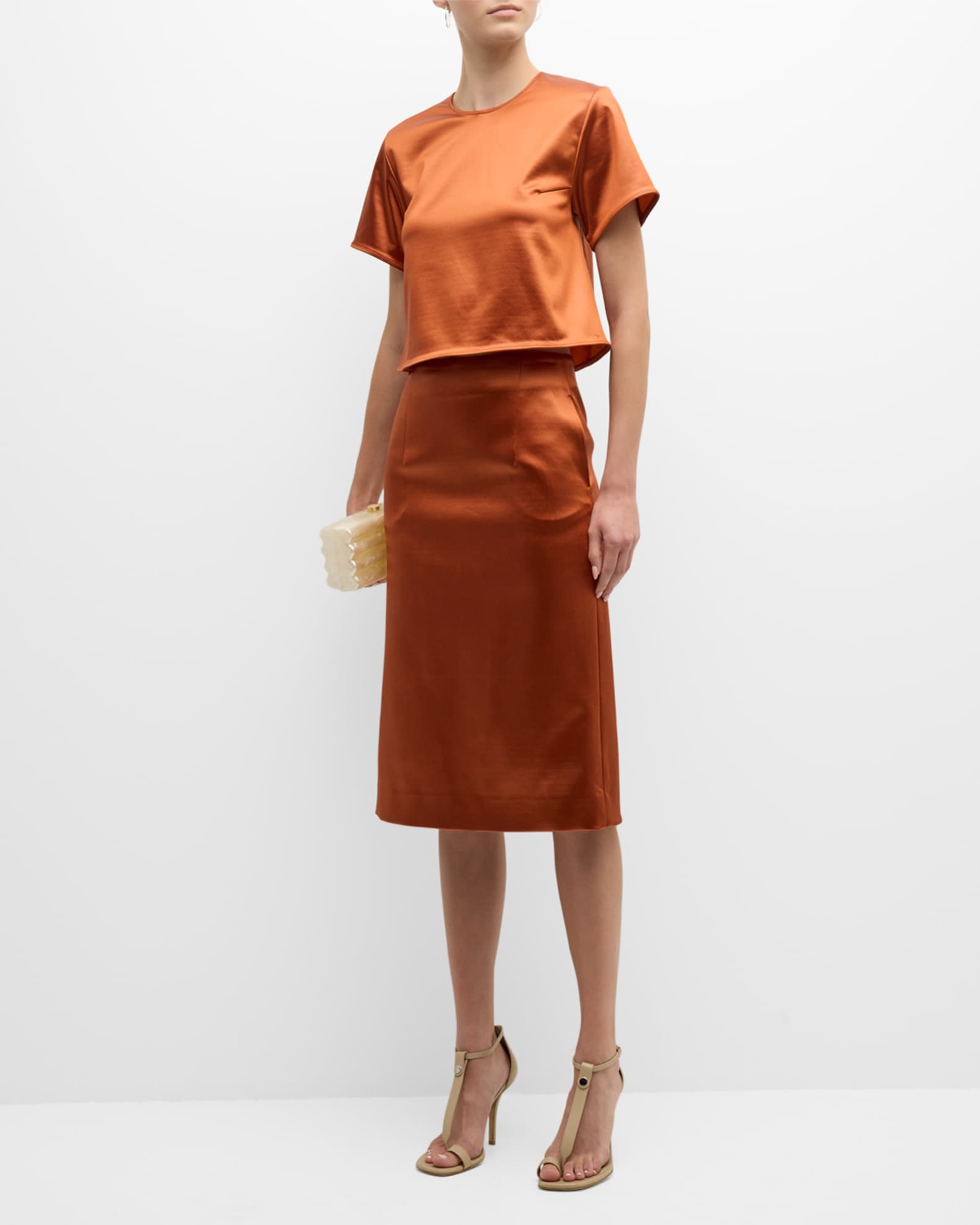 RECTO Glossy Satin Midi Skirt | Neiman Marcus