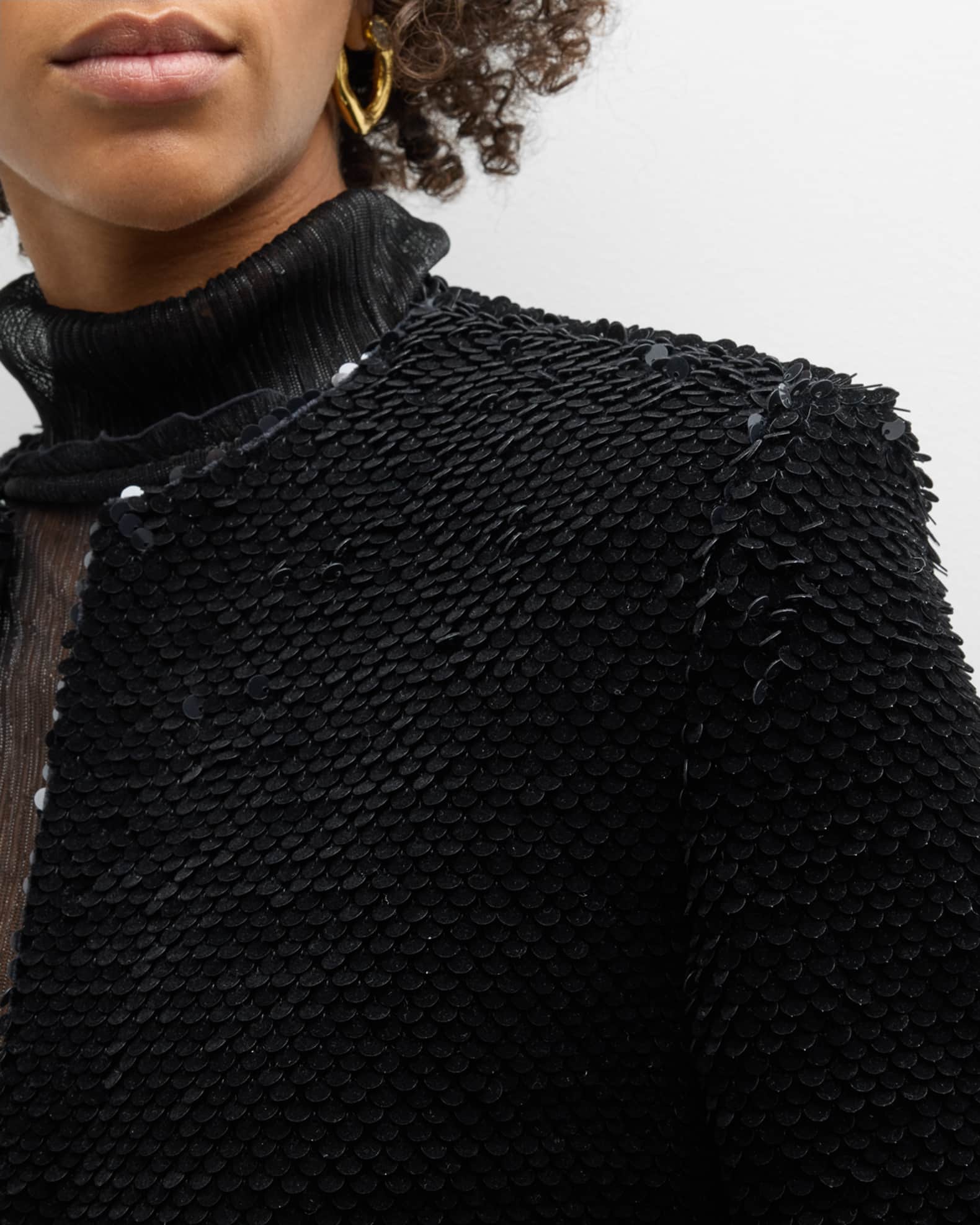 RECTO Open Front Velvet-Sequin Crop Jacket | Neiman Marcus