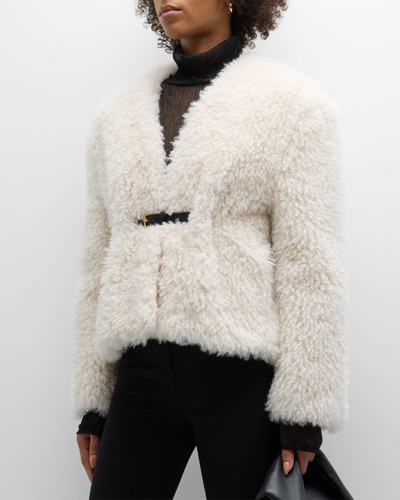 RECTO Belted Faux-Shearling Coat | Neiman Marcus