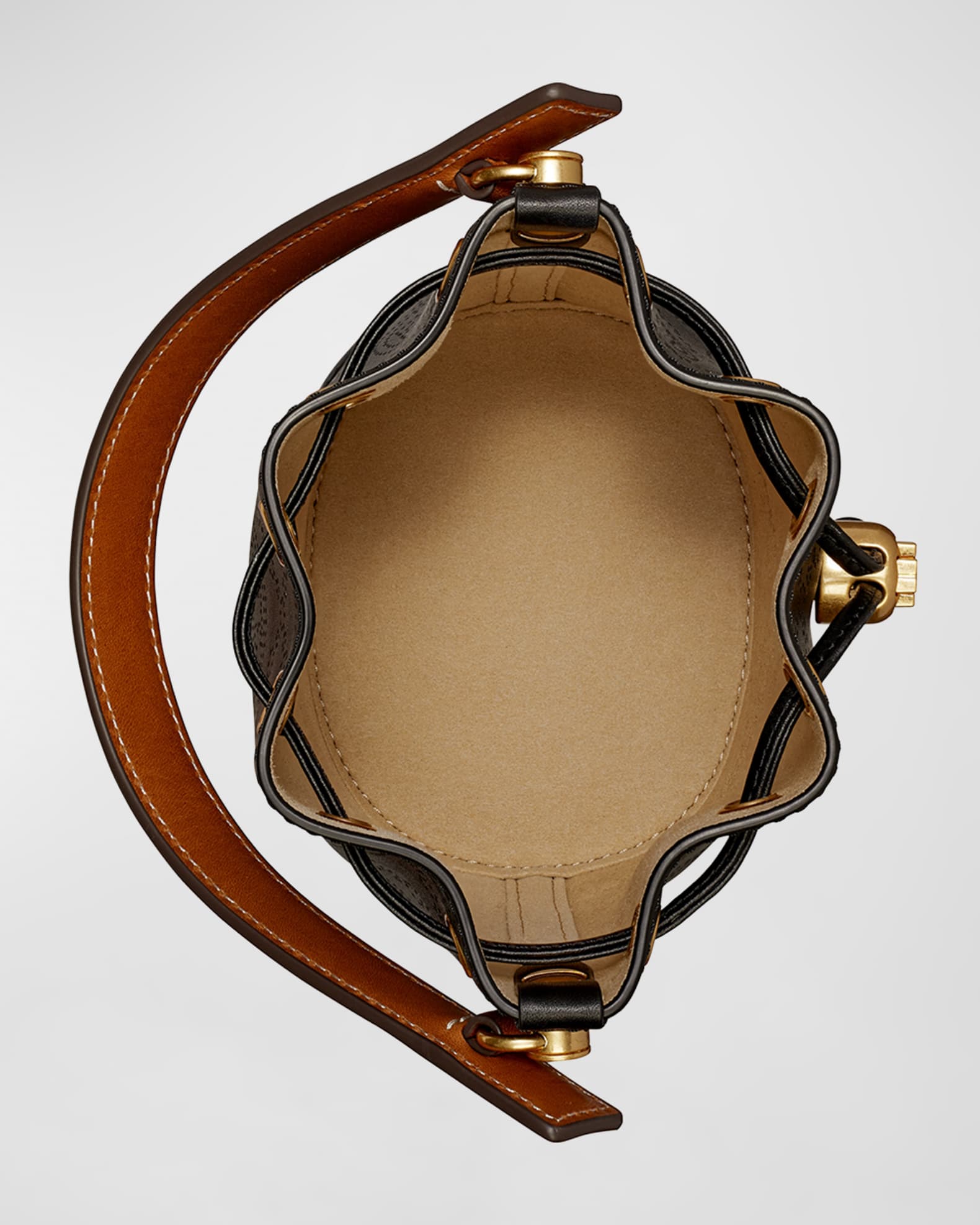Tory Burch Mini T Monogram Perforated Bucket Bag | Neiman Marcus