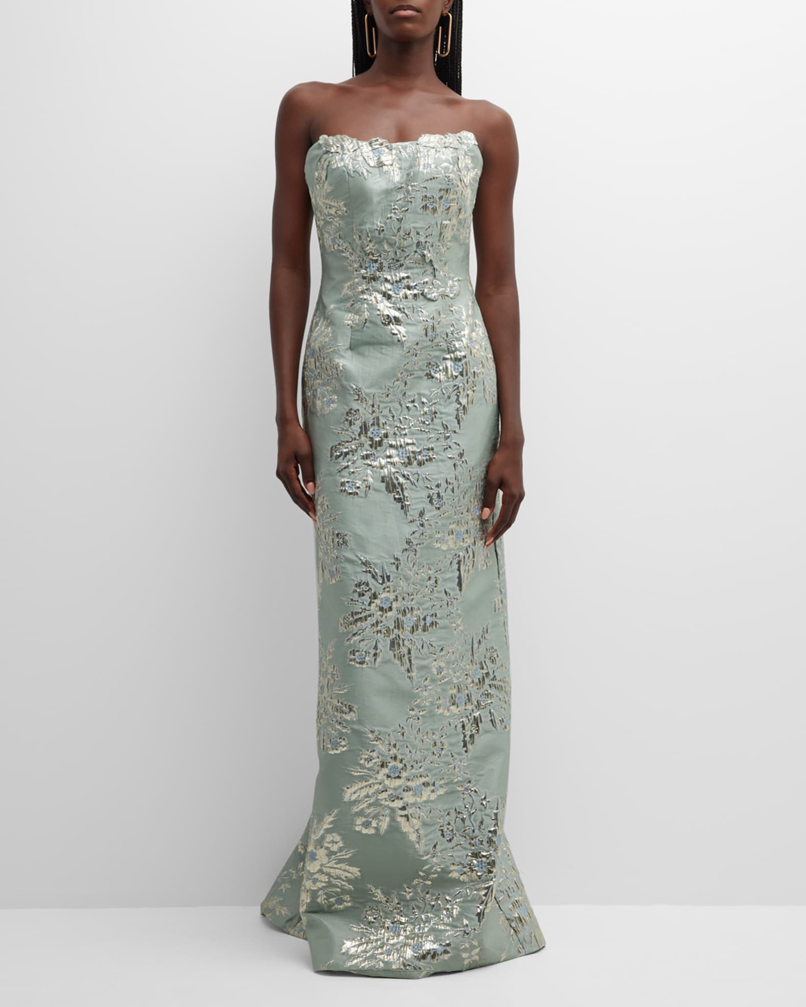 Rene Ruiz Collection Strapless Metallic Brocade Column Gown | Neiman Marcus