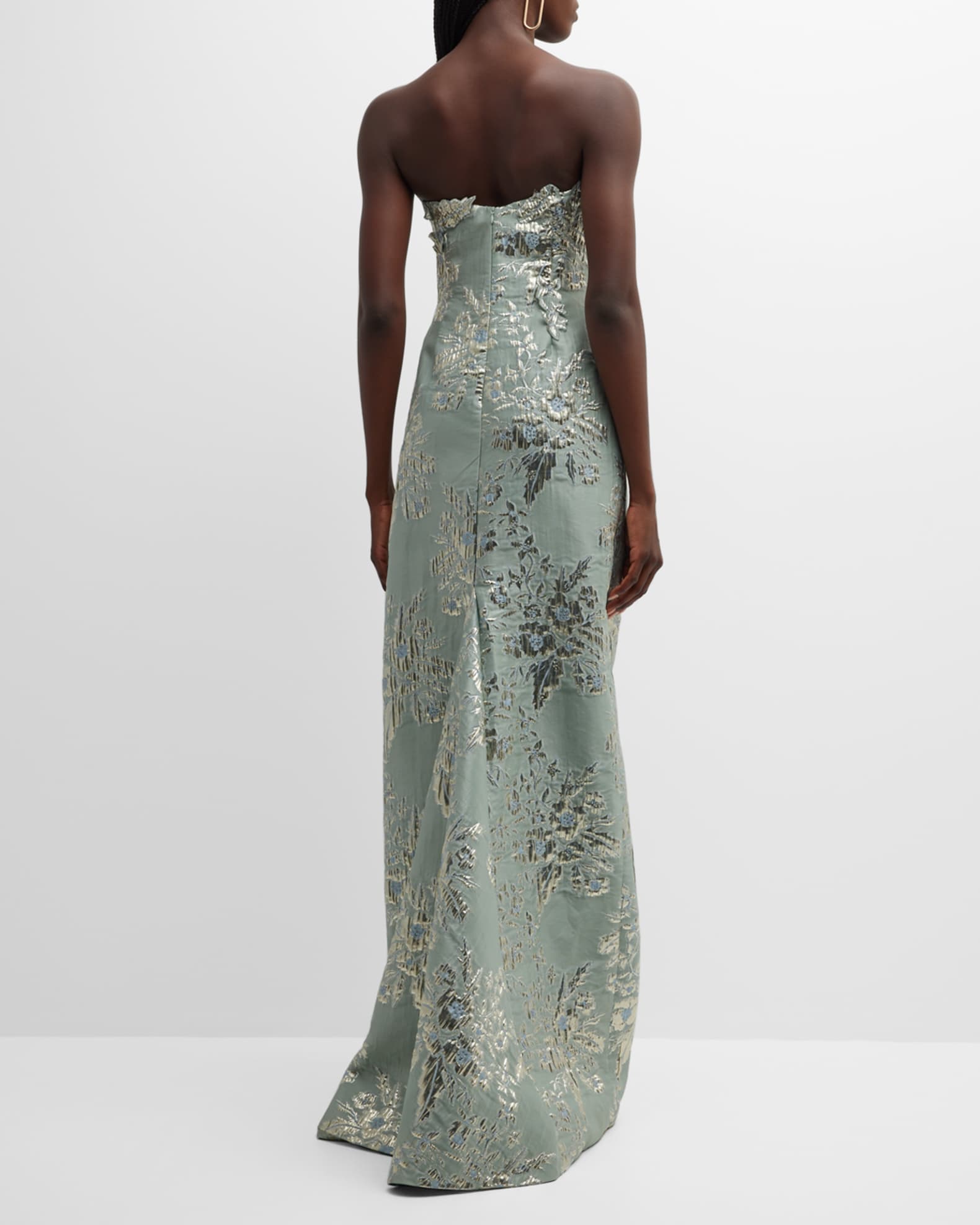 Rene Ruiz Collection Strapless Metallic Brocade Column Gown | Neiman Marcus