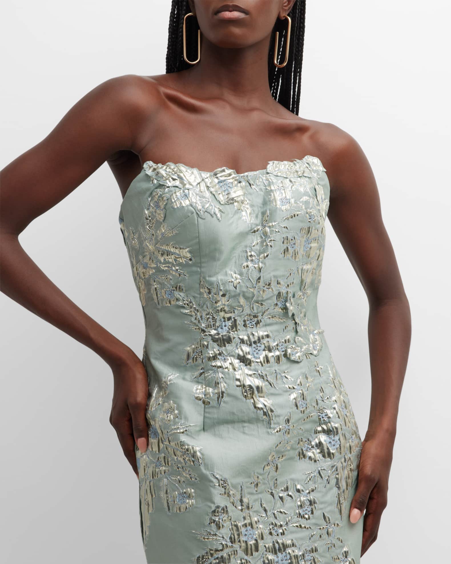 Rene Ruiz Collection Strapless Metallic Brocade Column Gown | Neiman Marcus