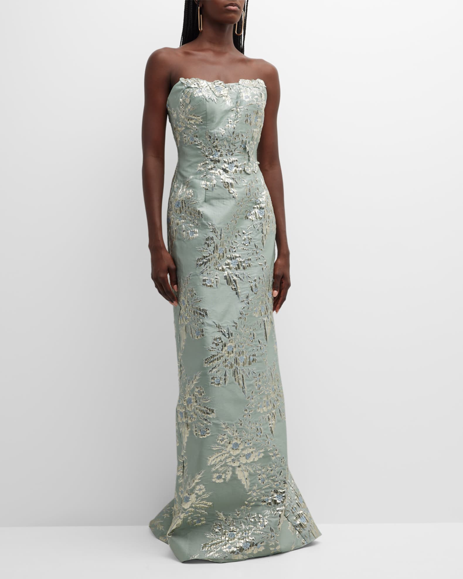 Rene Ruiz Collection Strapless Metallic Brocade Column Gown | Neiman Marcus