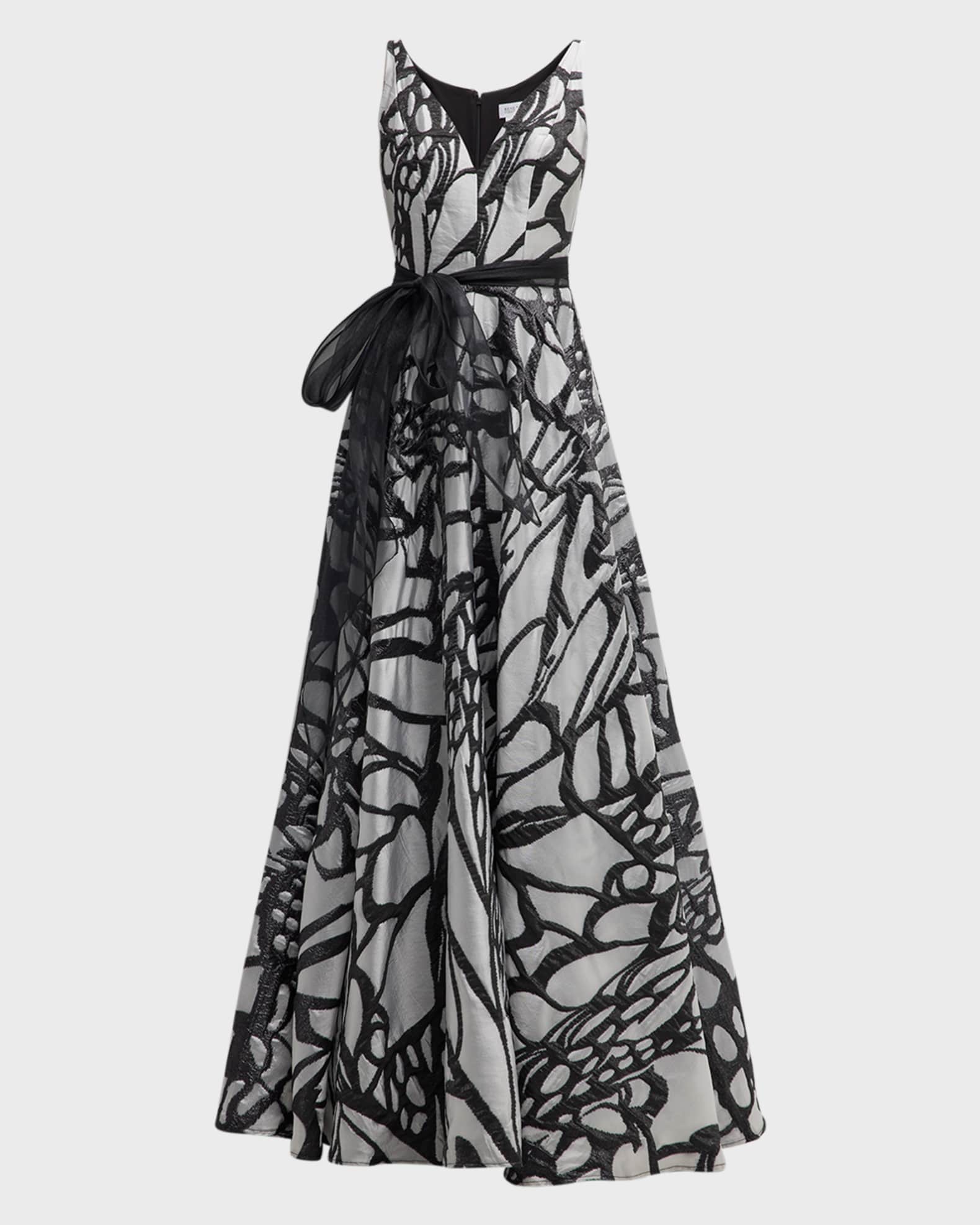 Rene Ruiz Collection Sleeveless V-Neck Jacquard Ball Gown | Neiman Marcus