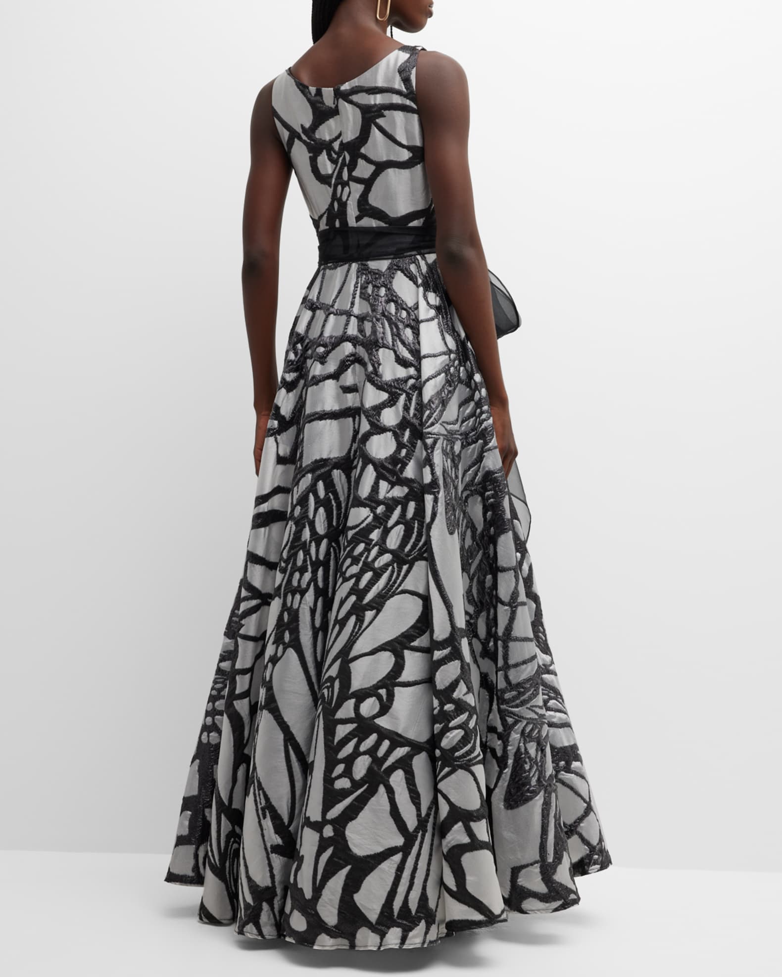 Rene Ruiz Collection Sleeveless V-Neck Jacquard Ball Gown | Neiman Marcus