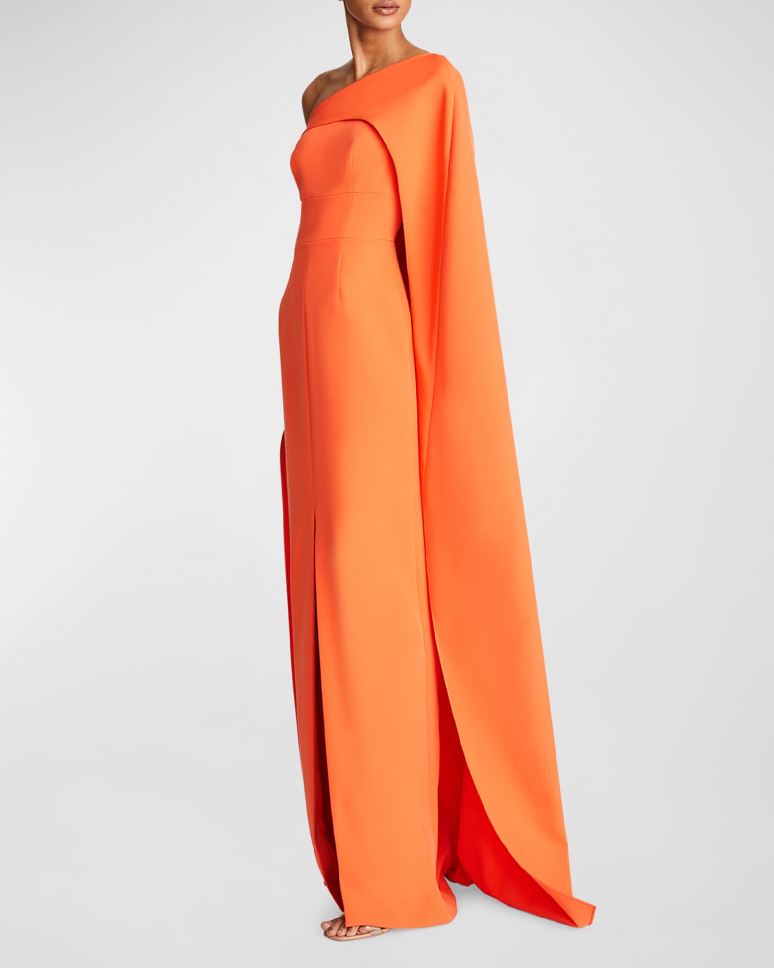 Halston Elycia One-Shoulder Crepe Cape Gown | Neiman Marcus