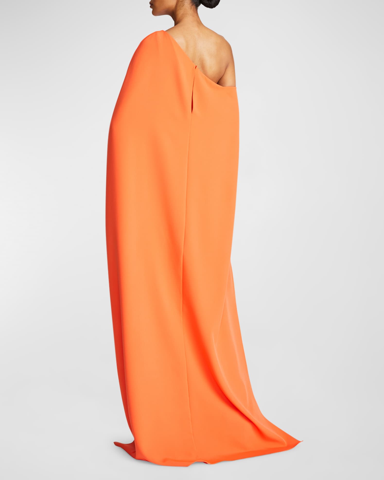 Halston Elycia One-Shoulder Crepe Cape Gown | Neiman Marcus