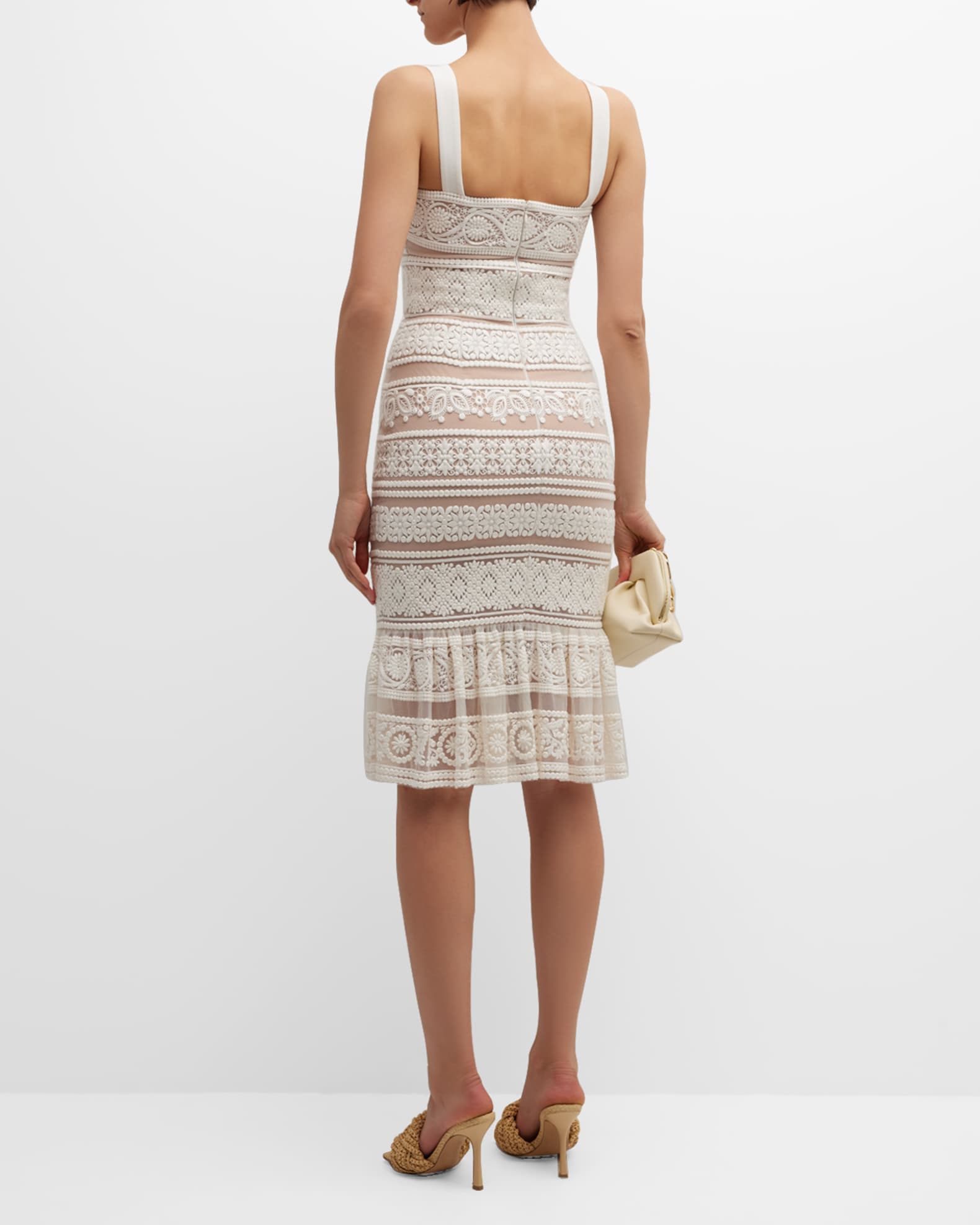 Dress the Population Black Label Desiree Square-Neck Lace Flounce Midi ...