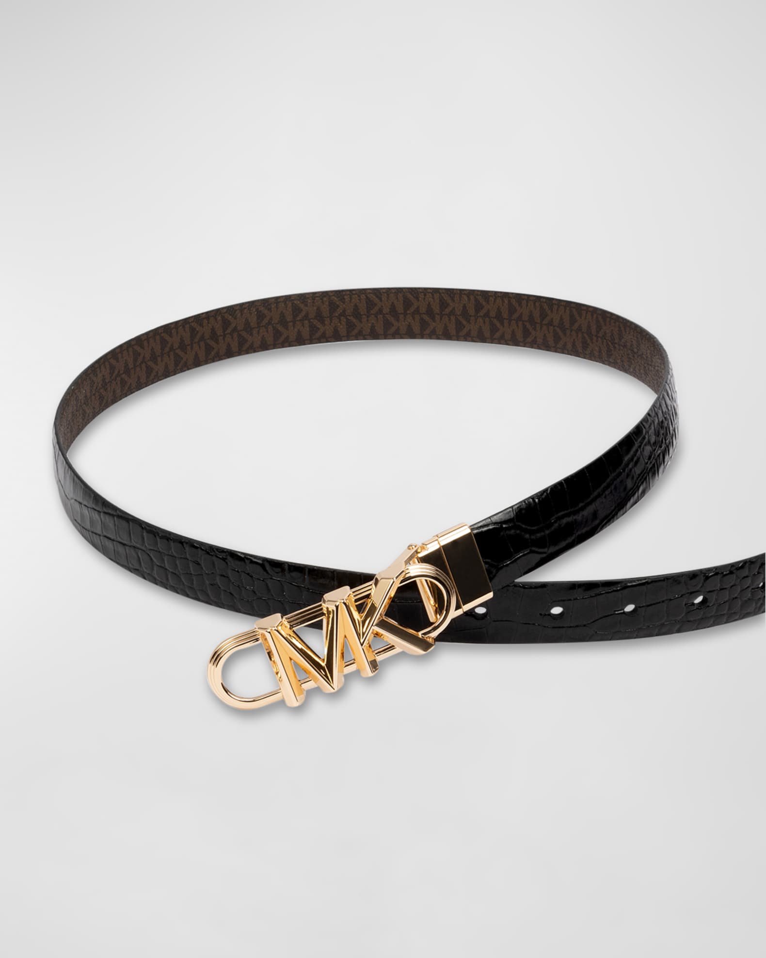 Michael Kors Reversible Monogram & Croc-Embossed Leather Belt | Neiman ...
