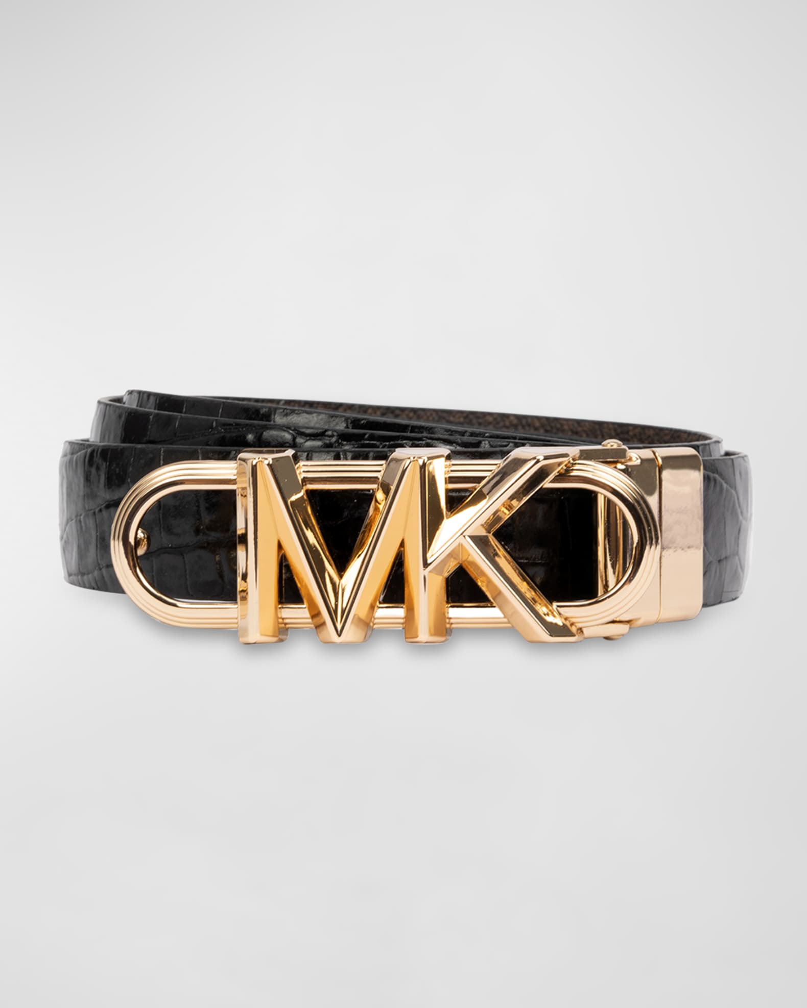 Michael Kors Reversible Monogram & Croc-Embossed Leather Belt | Neiman ...