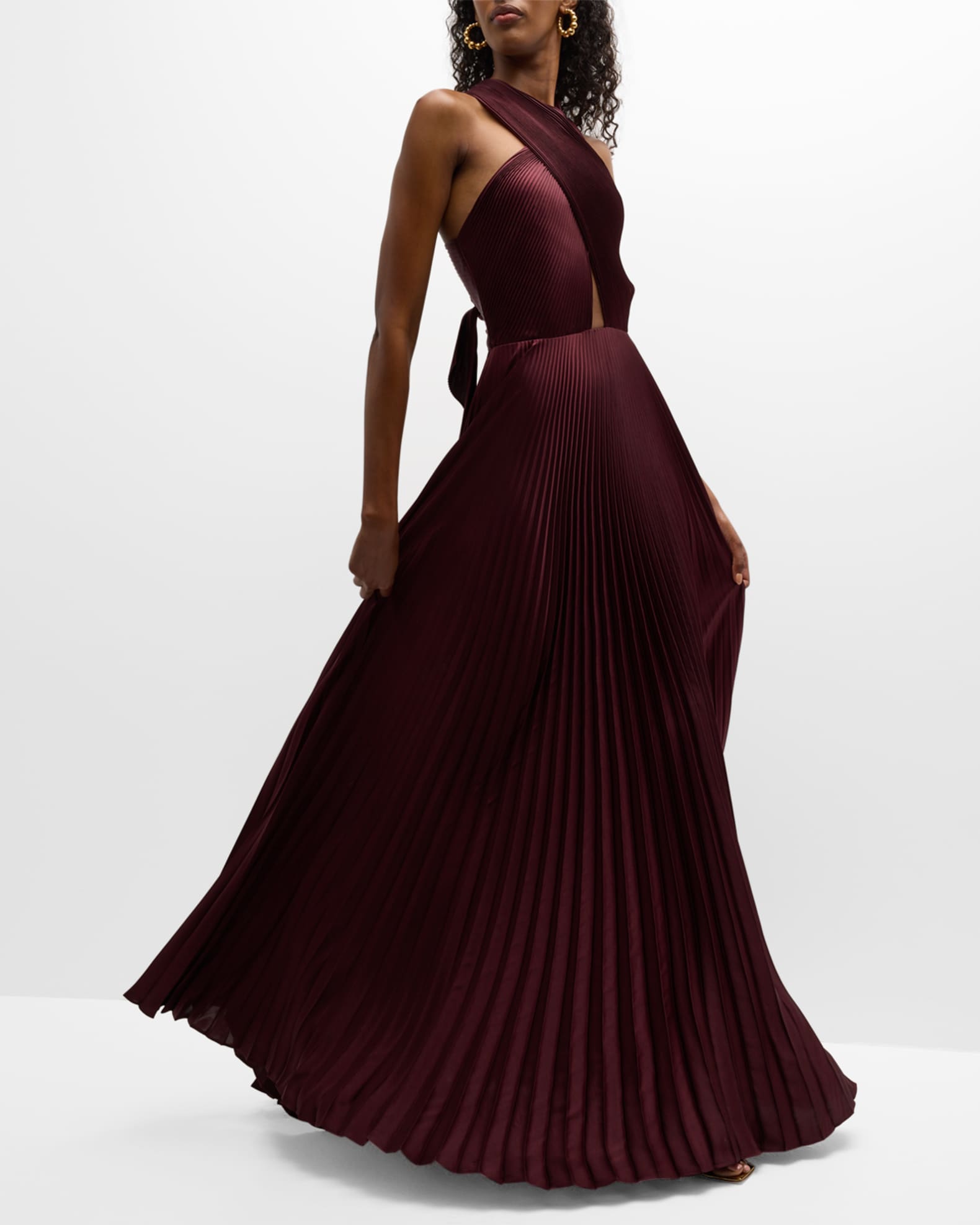 A.L.C. Athena Pleated Halter A-Line Maxi Dress | Neiman Marcus
