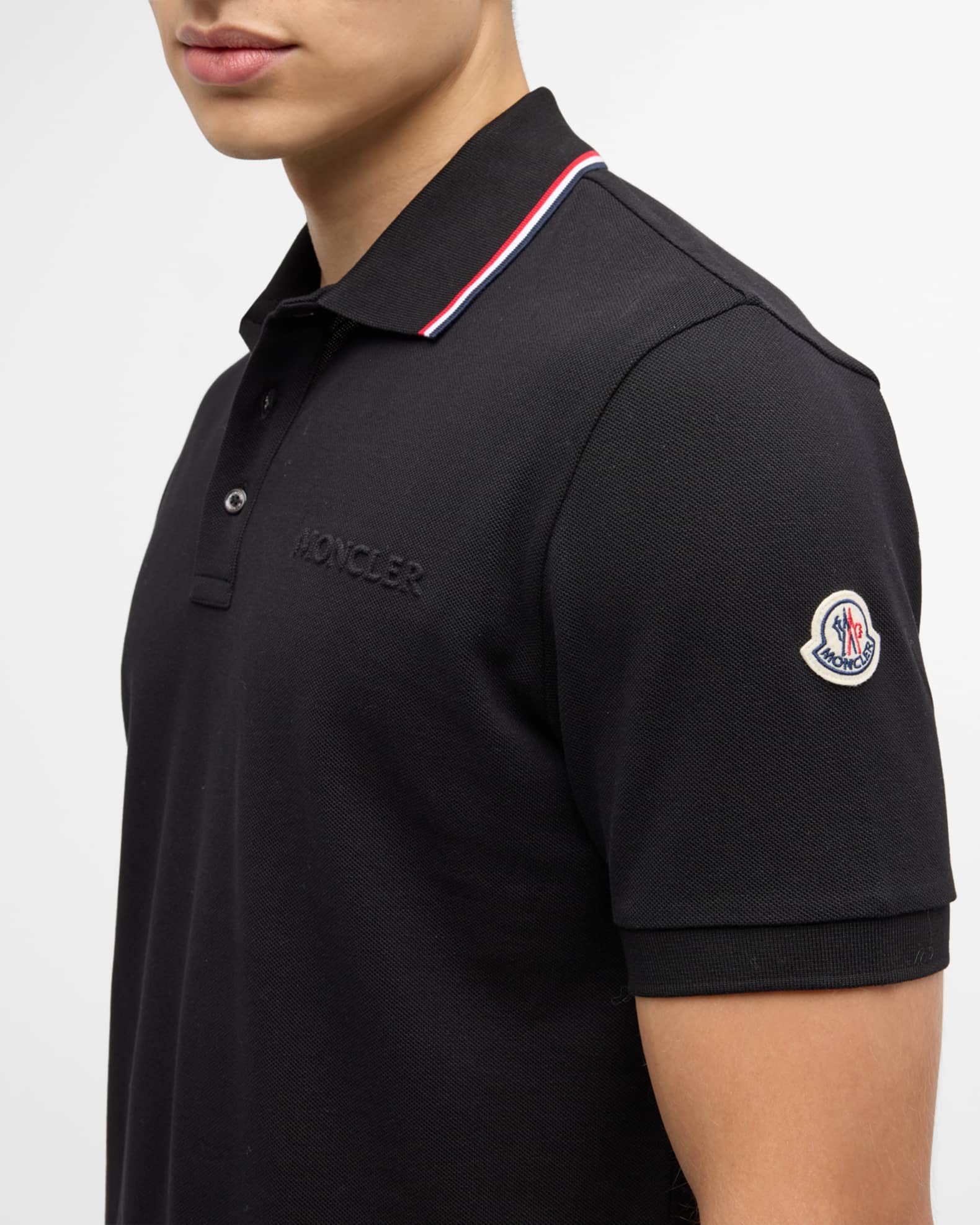 Moncler Men's Archivio Pique Tipped-Collar Polo Shirt | Neiman Marcus