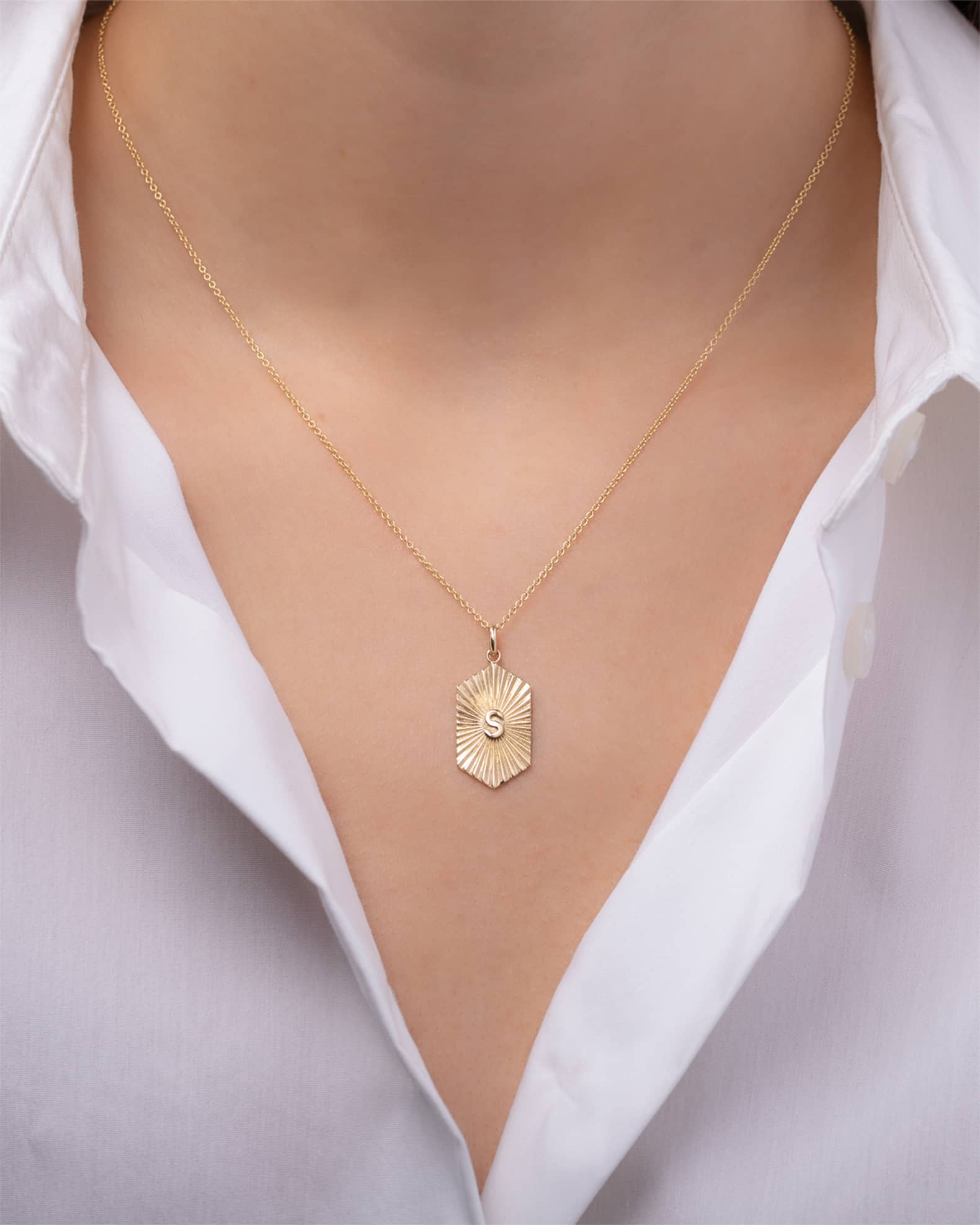 Zoe Lev Jewelry 14k Gold Pleated Shield with Initial Necklace | Neiman ...
