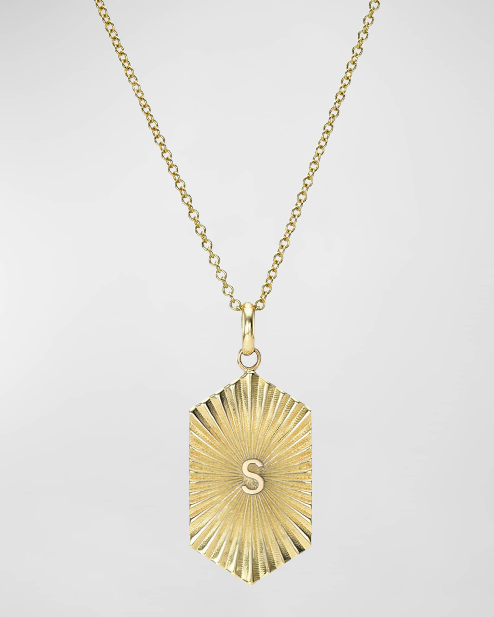 Zoe Lev Jewelry 14k Gold Pleated Shield with Initial Necklace | Neiman ...