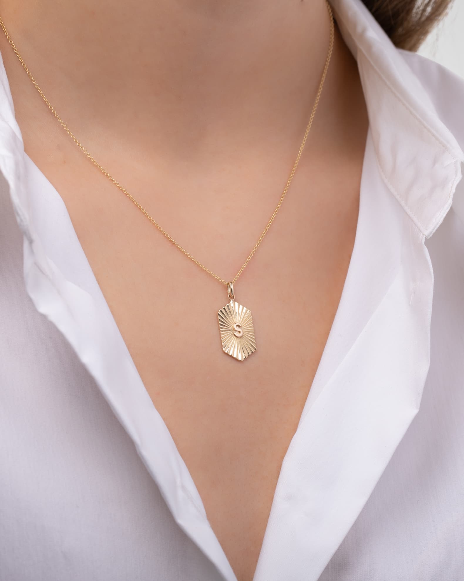 Zoe Lev Jewelry 14k Gold Pleated Shield with Initial Necklace | Neiman ...