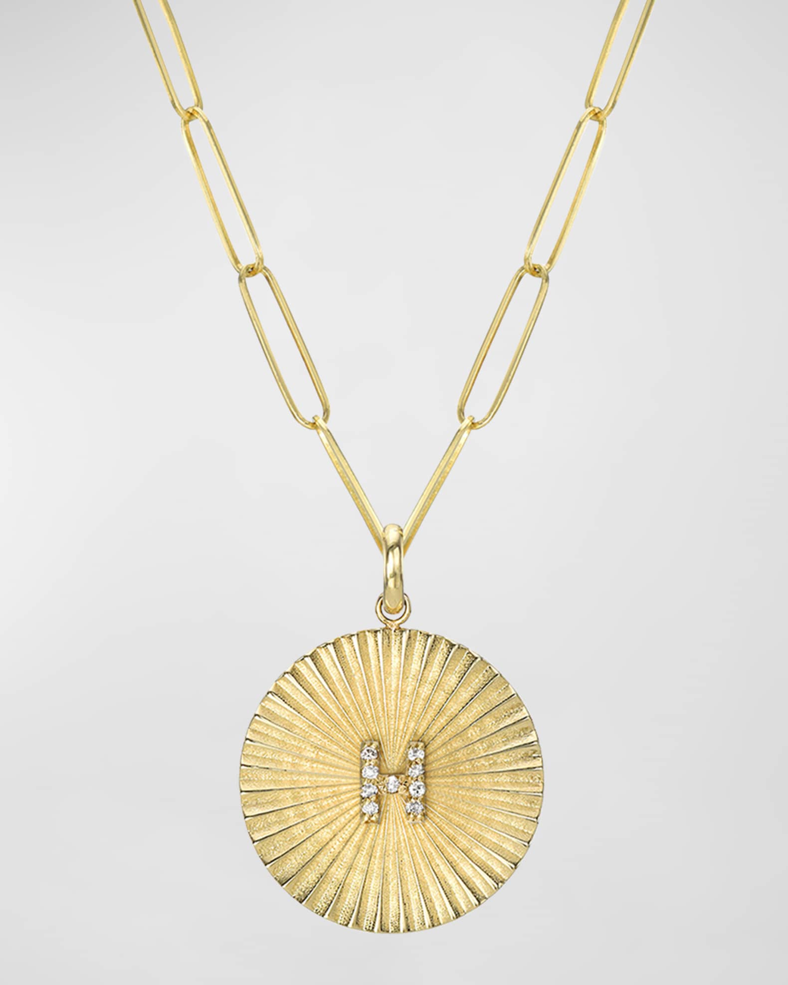 Zoe Lev Jewelry Pleated Disc with Diamond Initial Chain Necklace ...