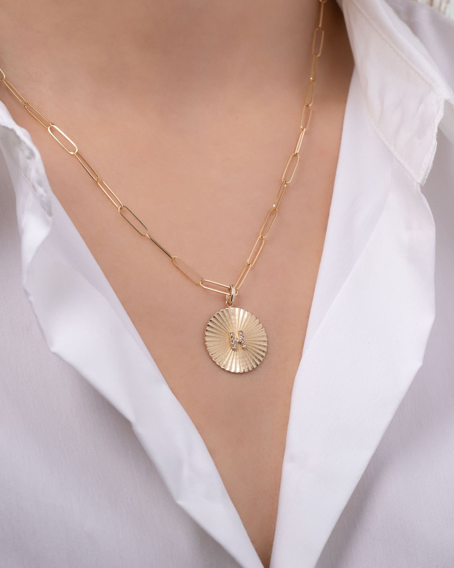 Zoe Lev Jewelry Pleated Disc with Diamond Initial Chain Necklace ...