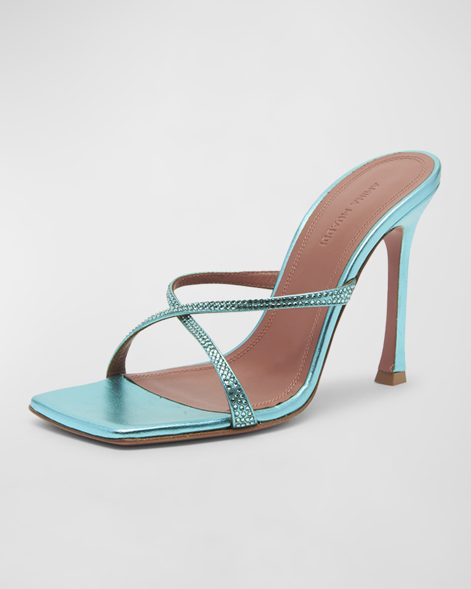 Amina Muaddi Adriana Metallic Crystal Crisscross Stiletto Sandals | Neiman Marcus