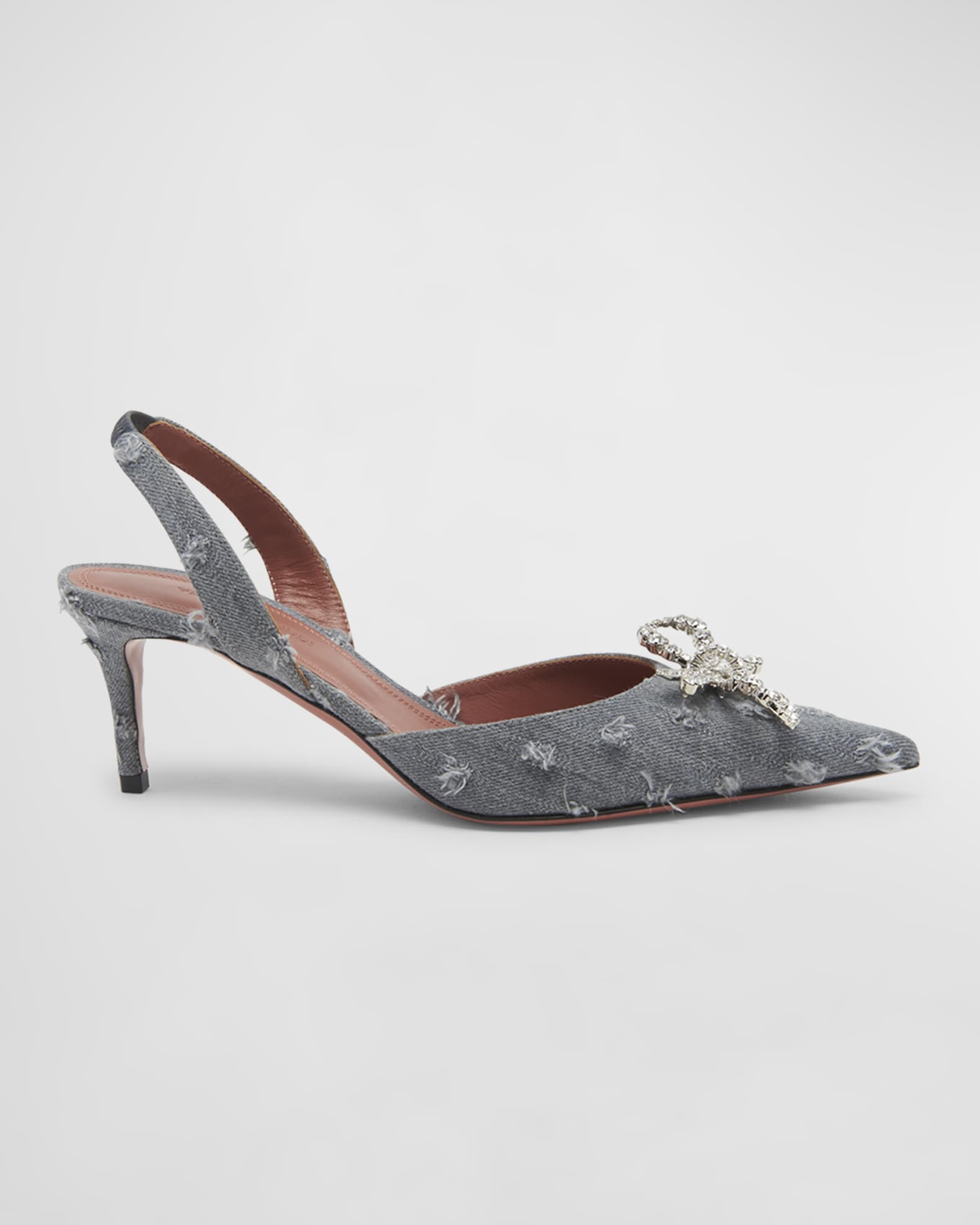 Amina Muaddi Rosie Denim Crystal Bow Halter Pumps | Neiman Marcus