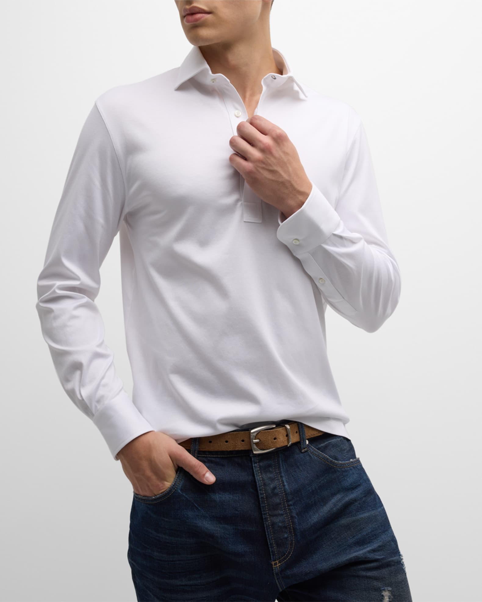 Brunello Cucinelli Men's Cotton Three-Button Polo Shirt | Neiman Marcus
