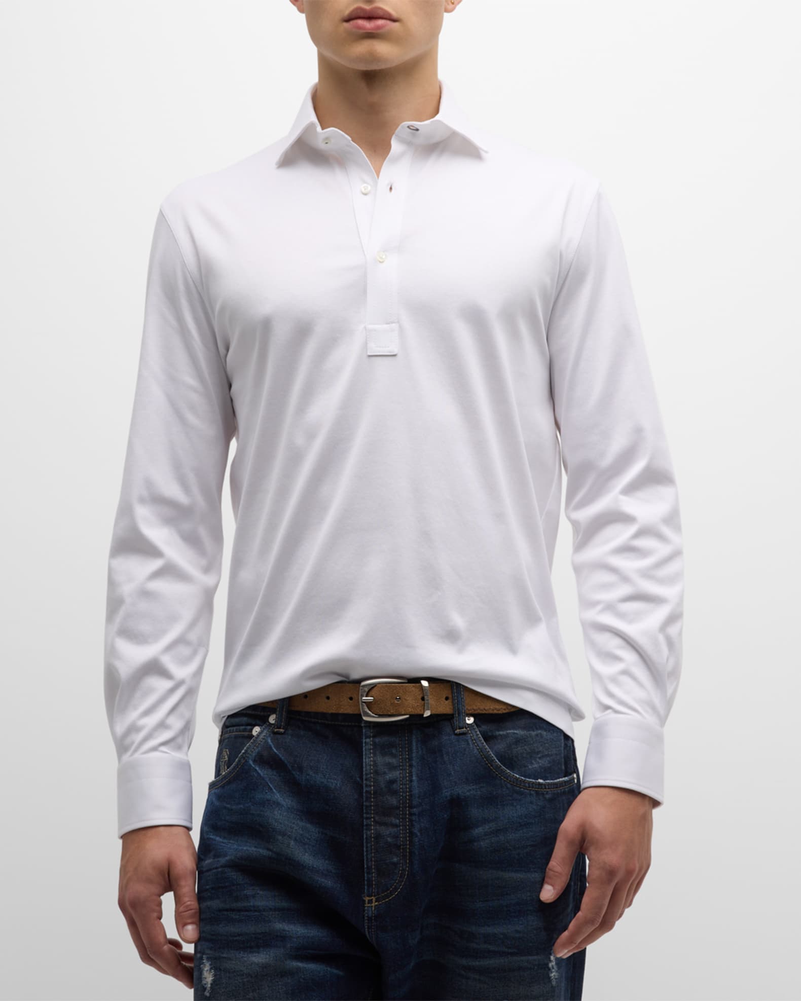 Brunello Cucinelli Men's Cotton Three-Button Polo Shirt | Neiman Marcus