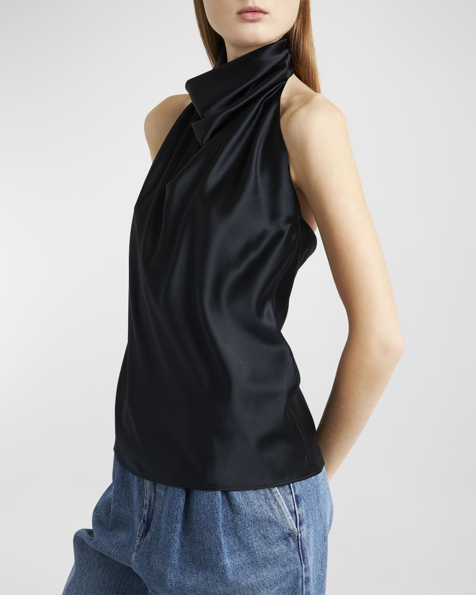 ARMARIUM Camille Silk Cowl-Neck Halter Top | Neiman Marcus