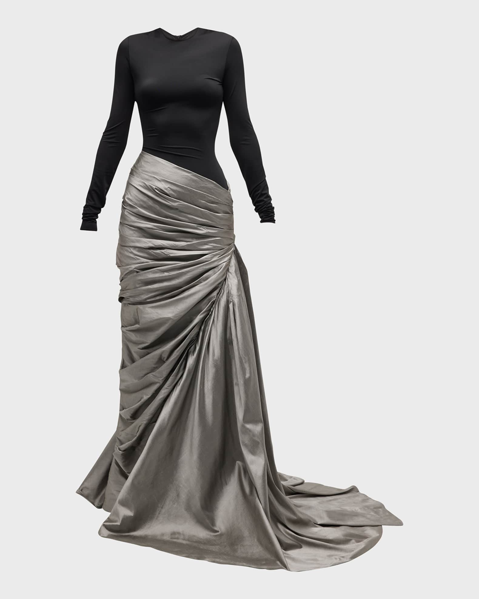 Rasario Metallic Silk Bi-Flex Side-Train Gown | Neiman Marcus