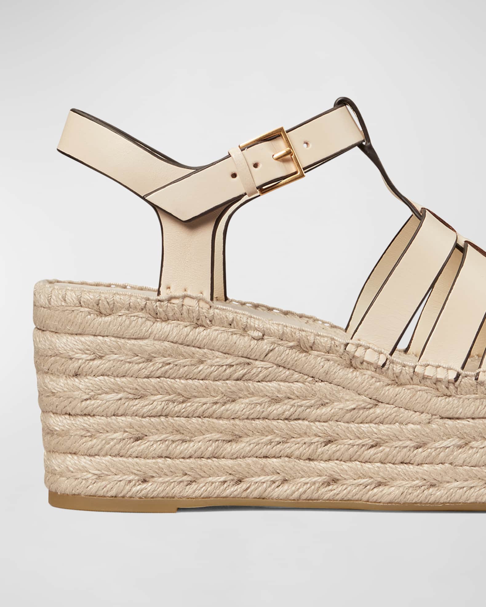 Tory Burch Fisherman Leather Espadrille Wedge Sandals | Neiman Marcus