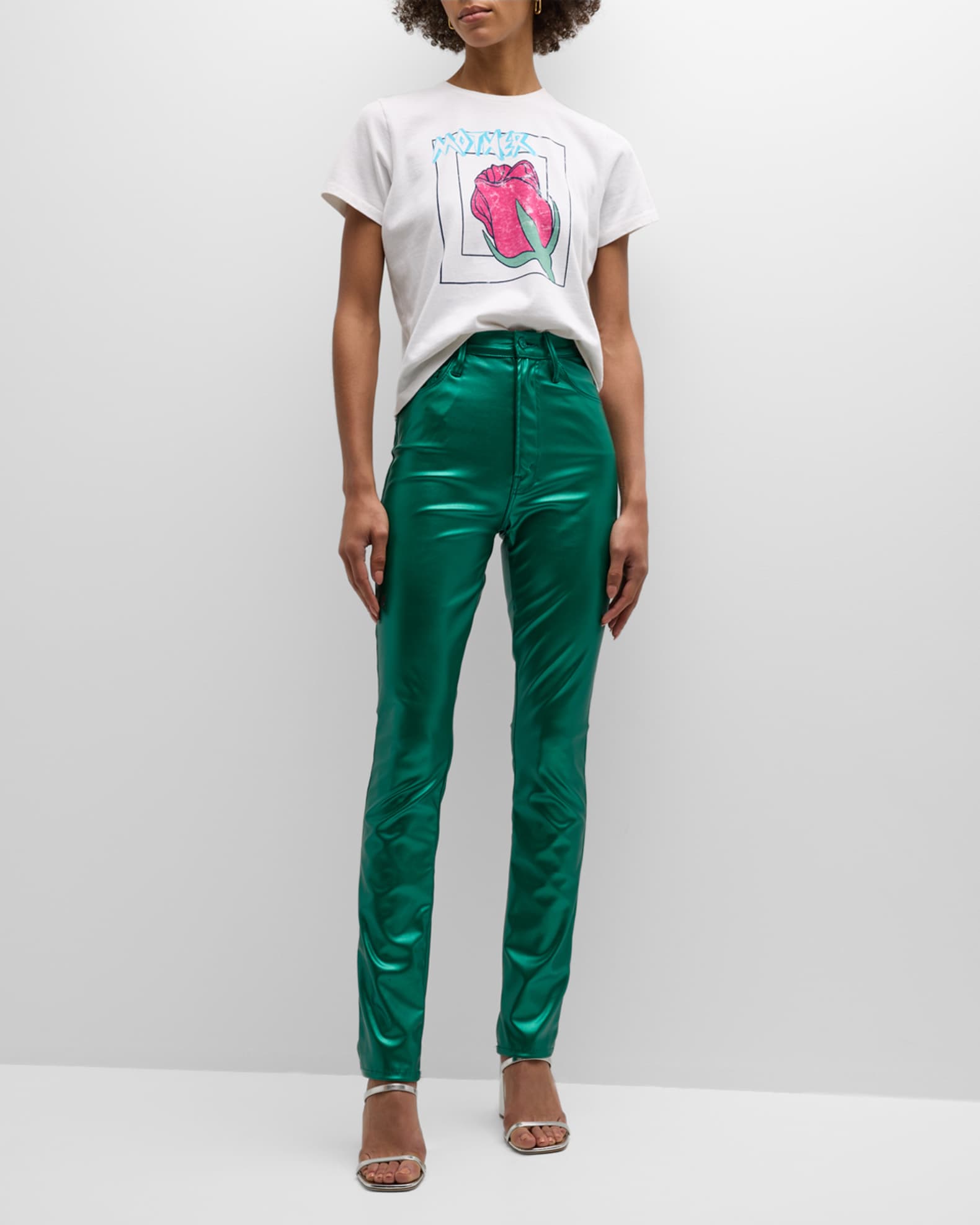 MOTHER The High-Waisted Rail Skimp Metallic Jeans | Neiman Marcus