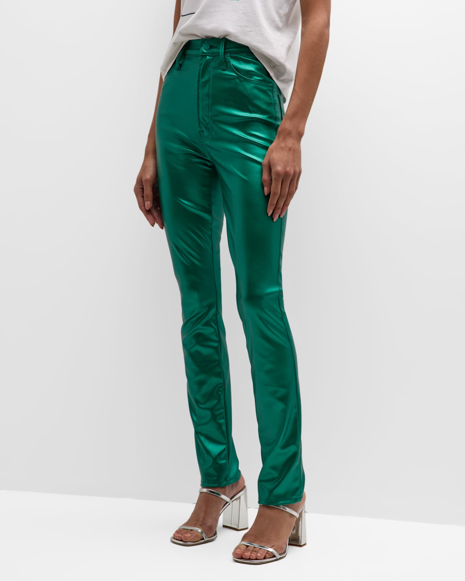 MOTHER The High-Waisted Rail Skimp Metallic Jeans | Neiman Marcus